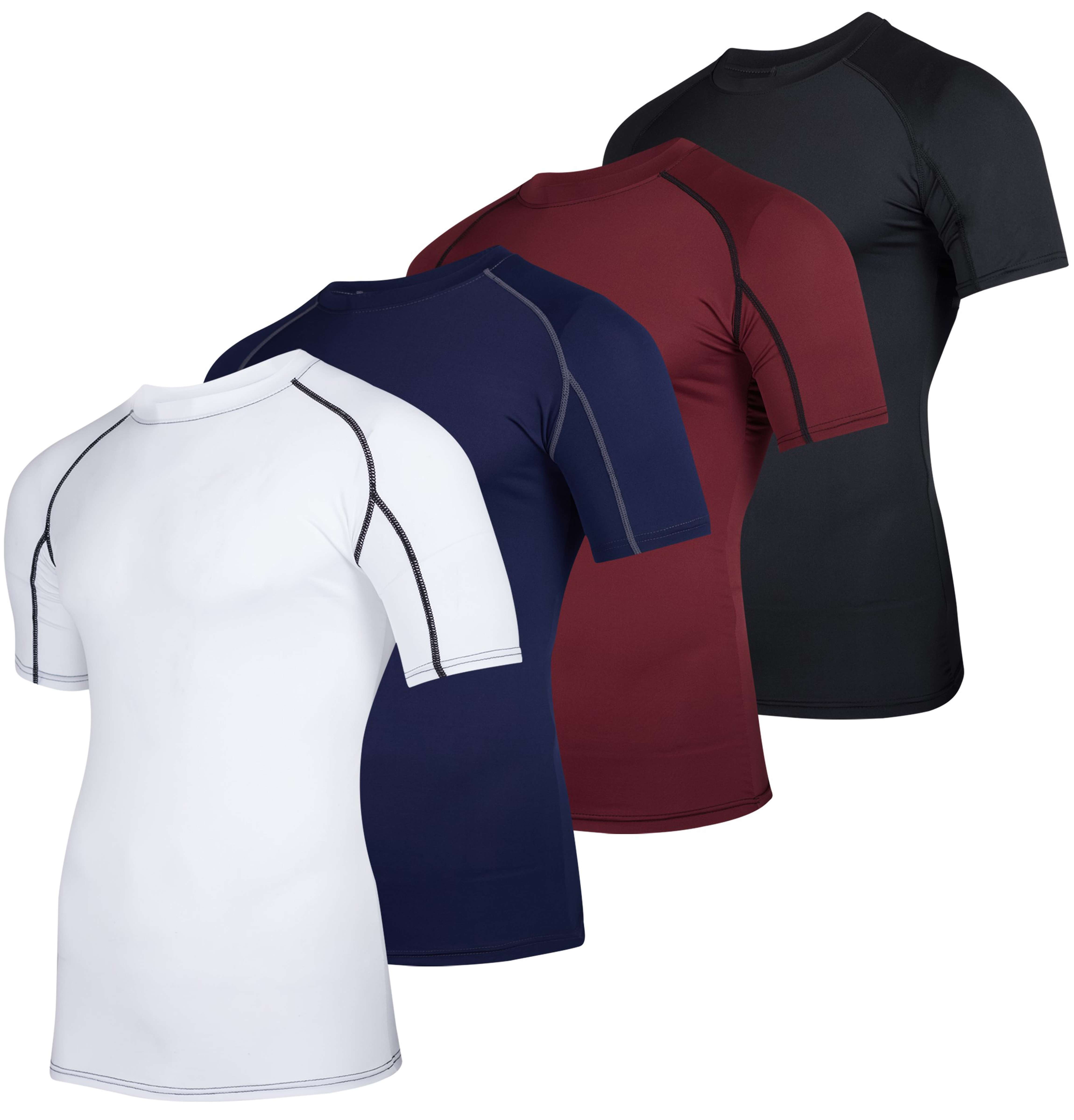 Real Essentials 4 Pack: Men's Short Sleeve Compression T-Shirt Base ...