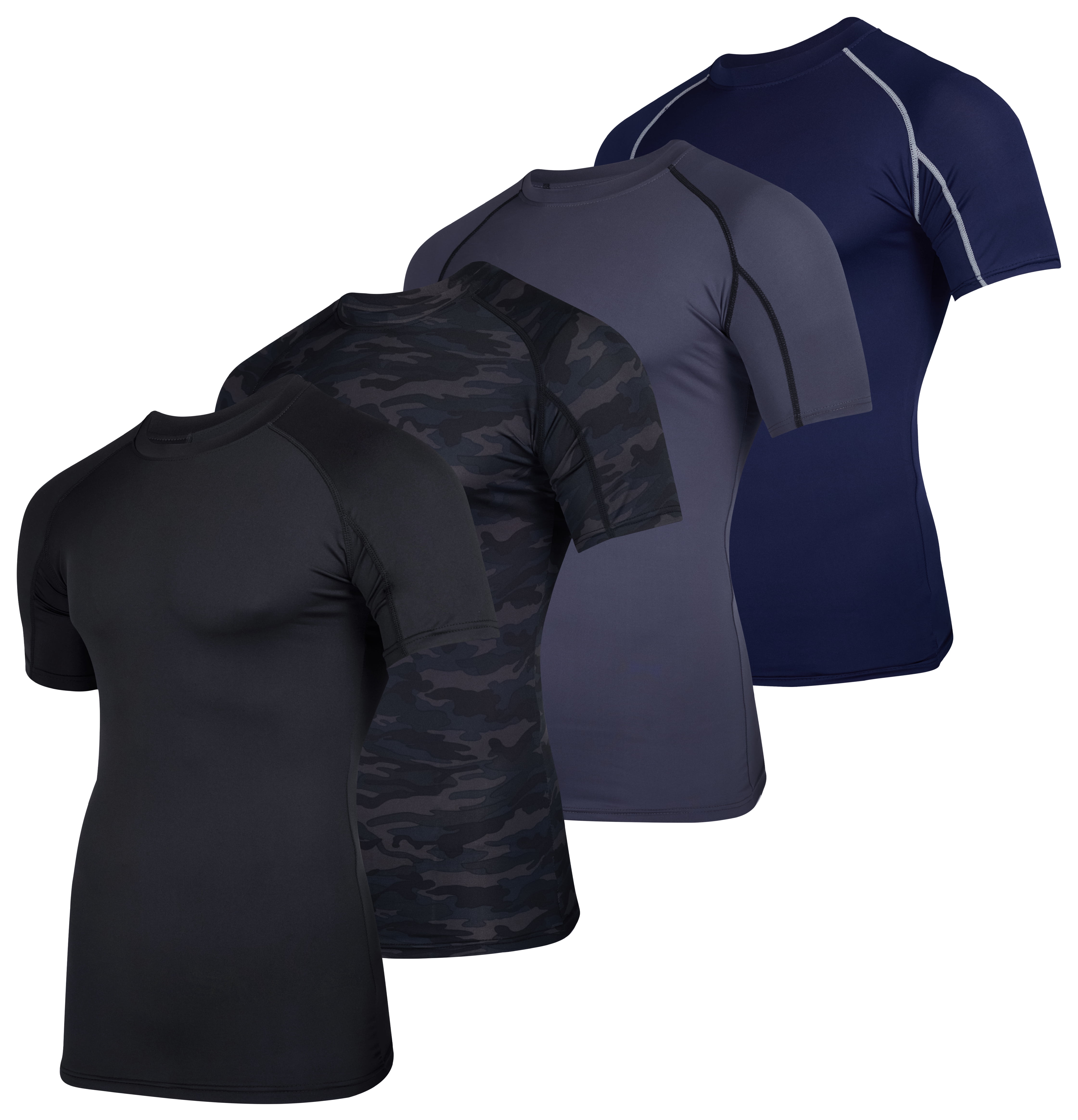 Real Essentials 4 Pack: Men's Short Sleeve Compression T-Shirt Base ...