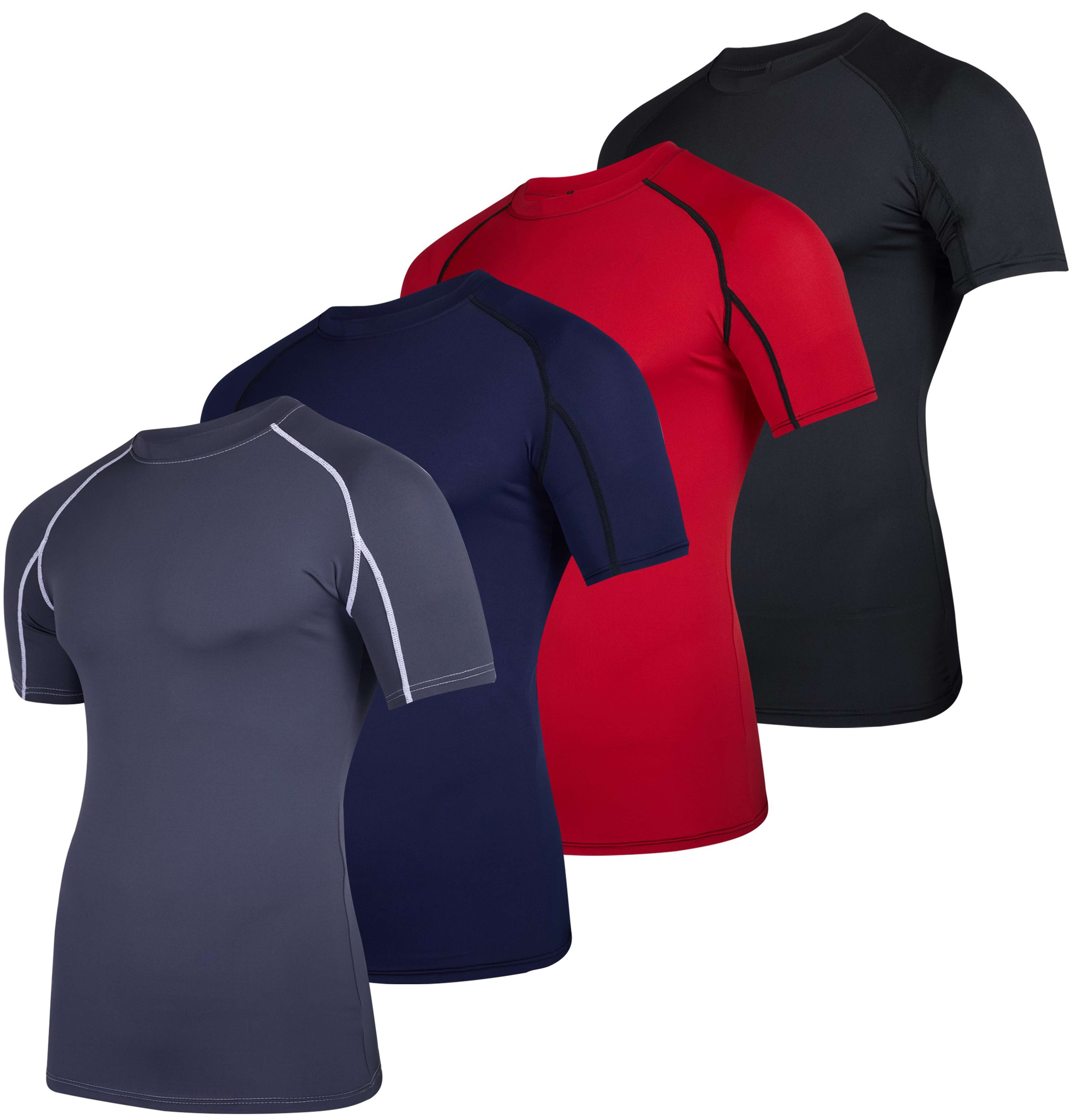 Real Essentials 4 Pack: Men's Short Sleeve Compression T-Shirt Base ...