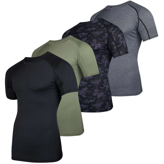 Real Essentials 4 Pack: Men's Short Sleeve Compression T-Shirt Base ...