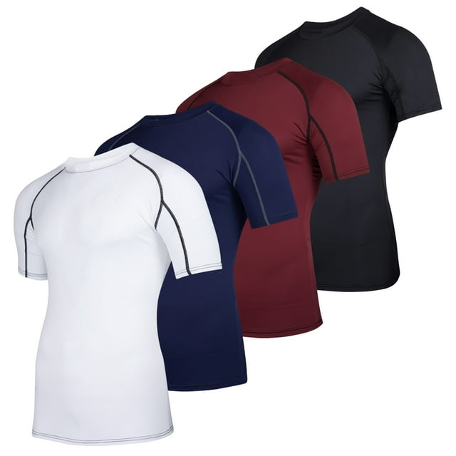 Real Essentials Dry Fit Workout 4 Pack: Men's Short Sleeve Compression ...
