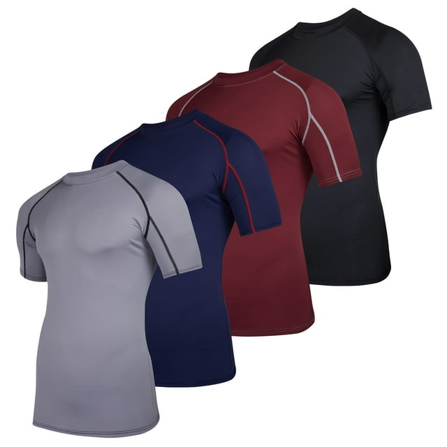 Real Essentials 4 Pack: Men's Short Sleeve Compression T-Shirt Base ...