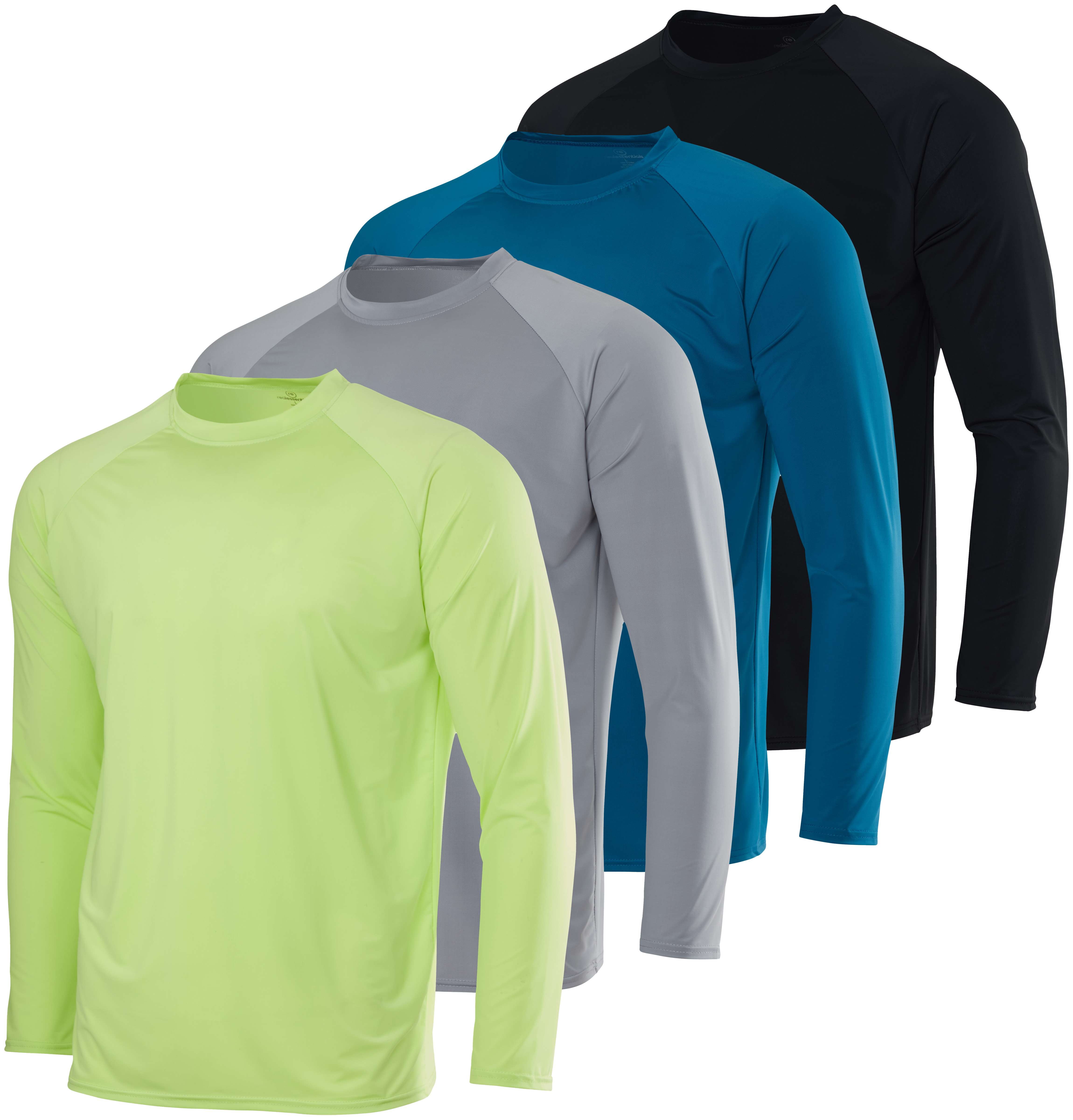 Real Essentials Men's 4 Pack Long Sleeve Rash Guard Shirts, UPF 50+ Sun ...