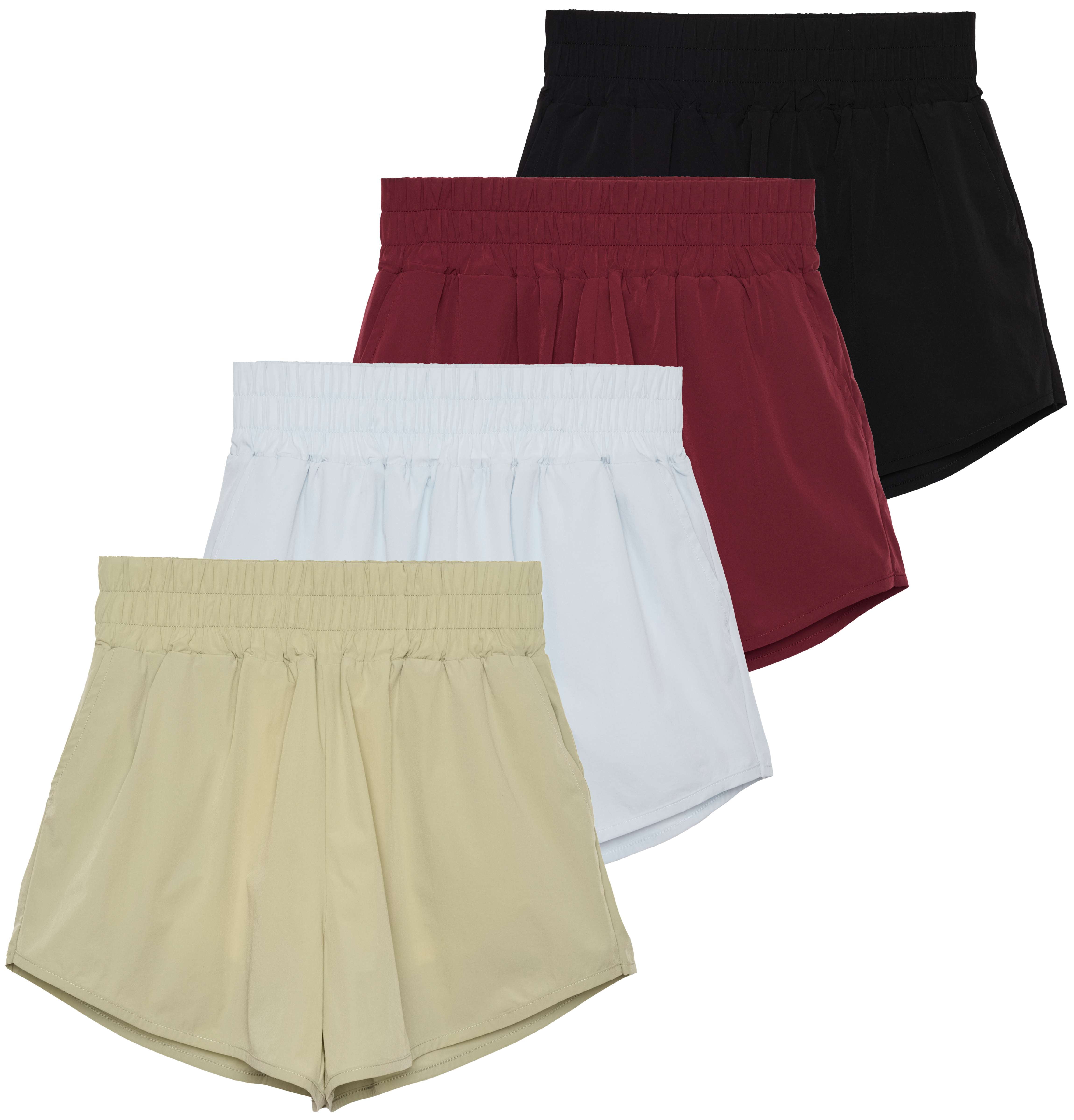 Real Essentials 4 Pack Women's 2.5'' High Waisted Running Shorts with ...