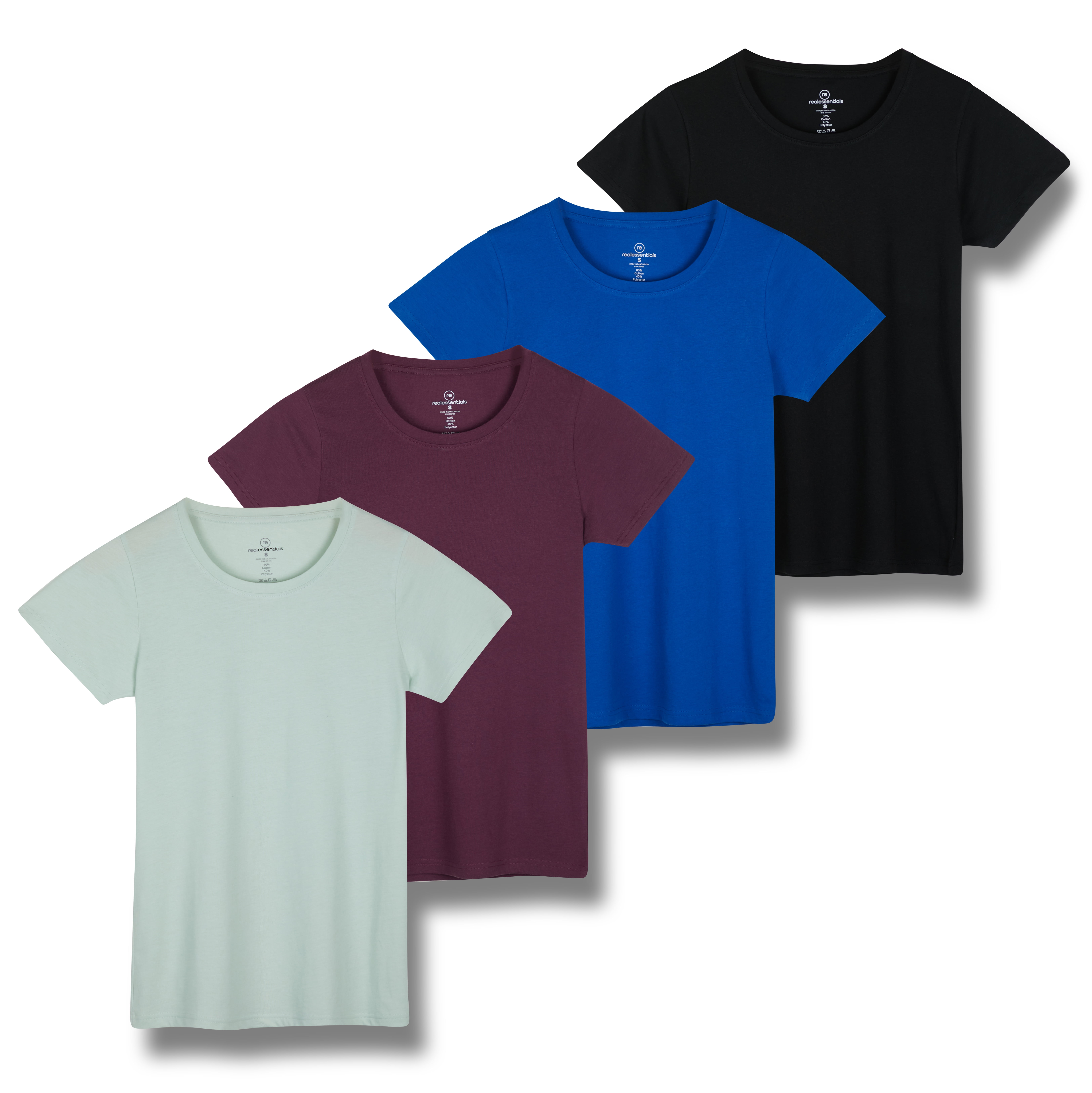 Real Essentials 4 Pack: Women's Classic-Fit Cotton Short-Sleeve Scoop ...