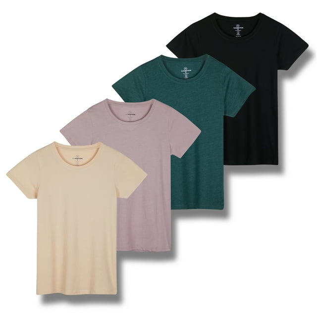 Real Essentials 4 Pack: Women's Classic-Fit Cotton Short-Sleeve Scoop ...