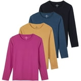 Real Essentials 4 Pack: Women's Cotton Classic-Fit Long-Sleeve Crewneck ...