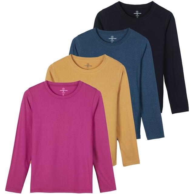 Real Essentials 4 Pack: Women's Cotton Classic-Fit Long-Sleeve Crewneck ...