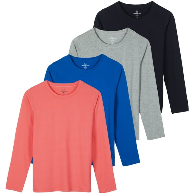 Real Essentials 4 Pack: Women's Cotton Classic-Fit Long-Sleeve Crewneck ...