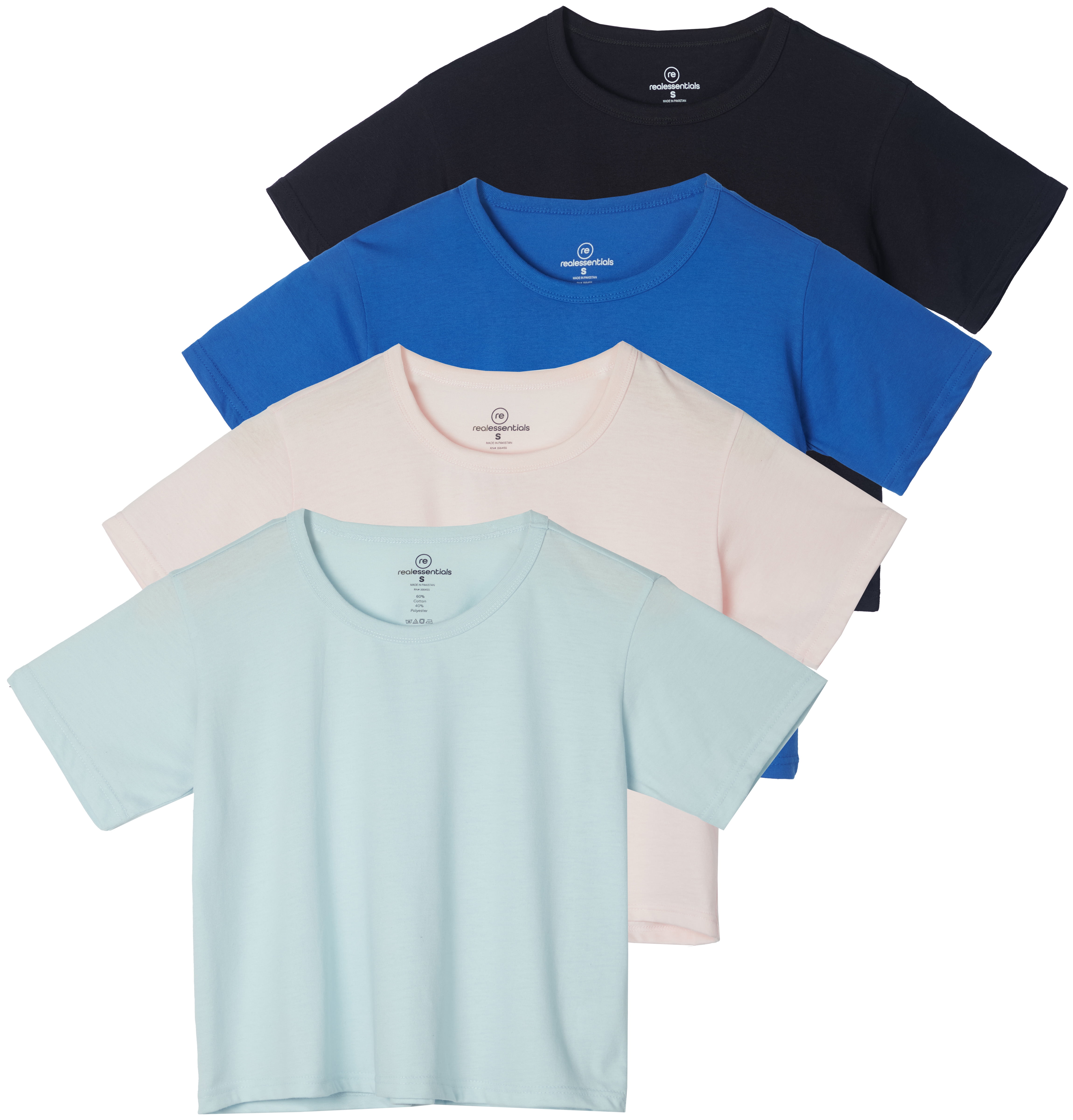 Real Essentials 4 Pack: Women's Cotton Short Sleeve Crop Top – Cropped ...