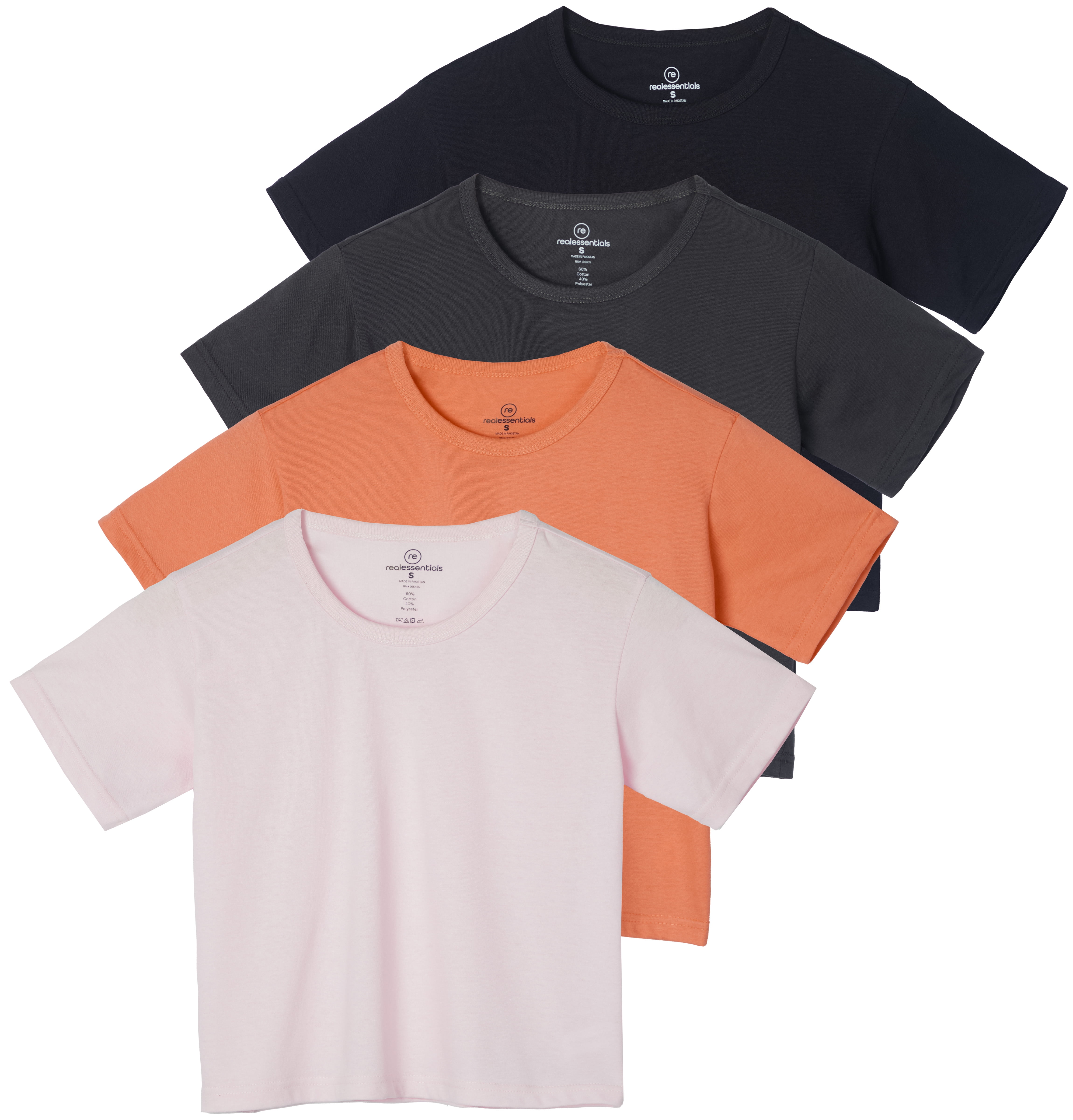 Real Essentials 4 Pack: Women's Cotton Short Sleeve Crop Top – Cropped ...