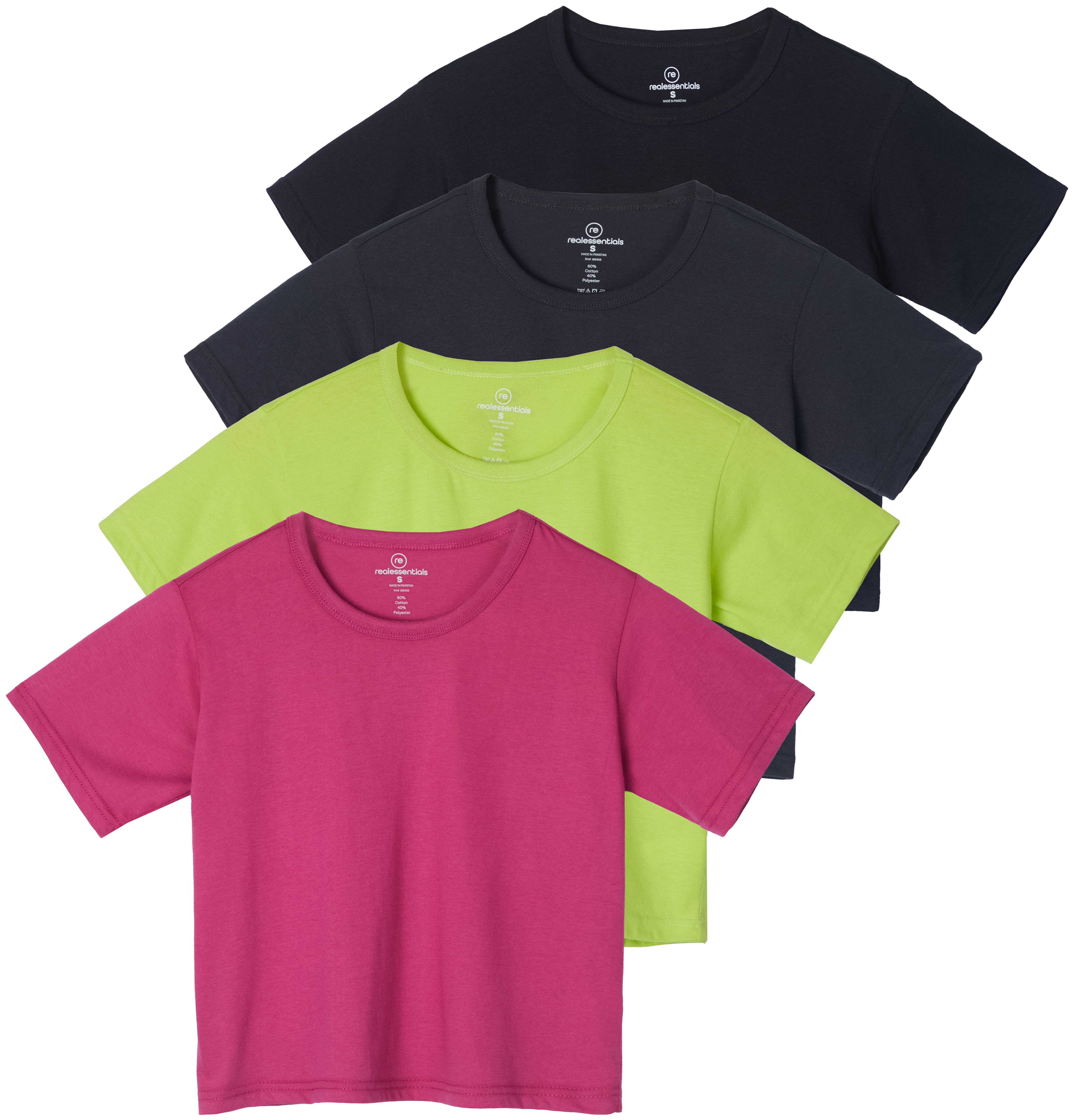 Real Essentials 4 Pack: Women's Cotton Short Sleeve Crop Top – Cropped ...