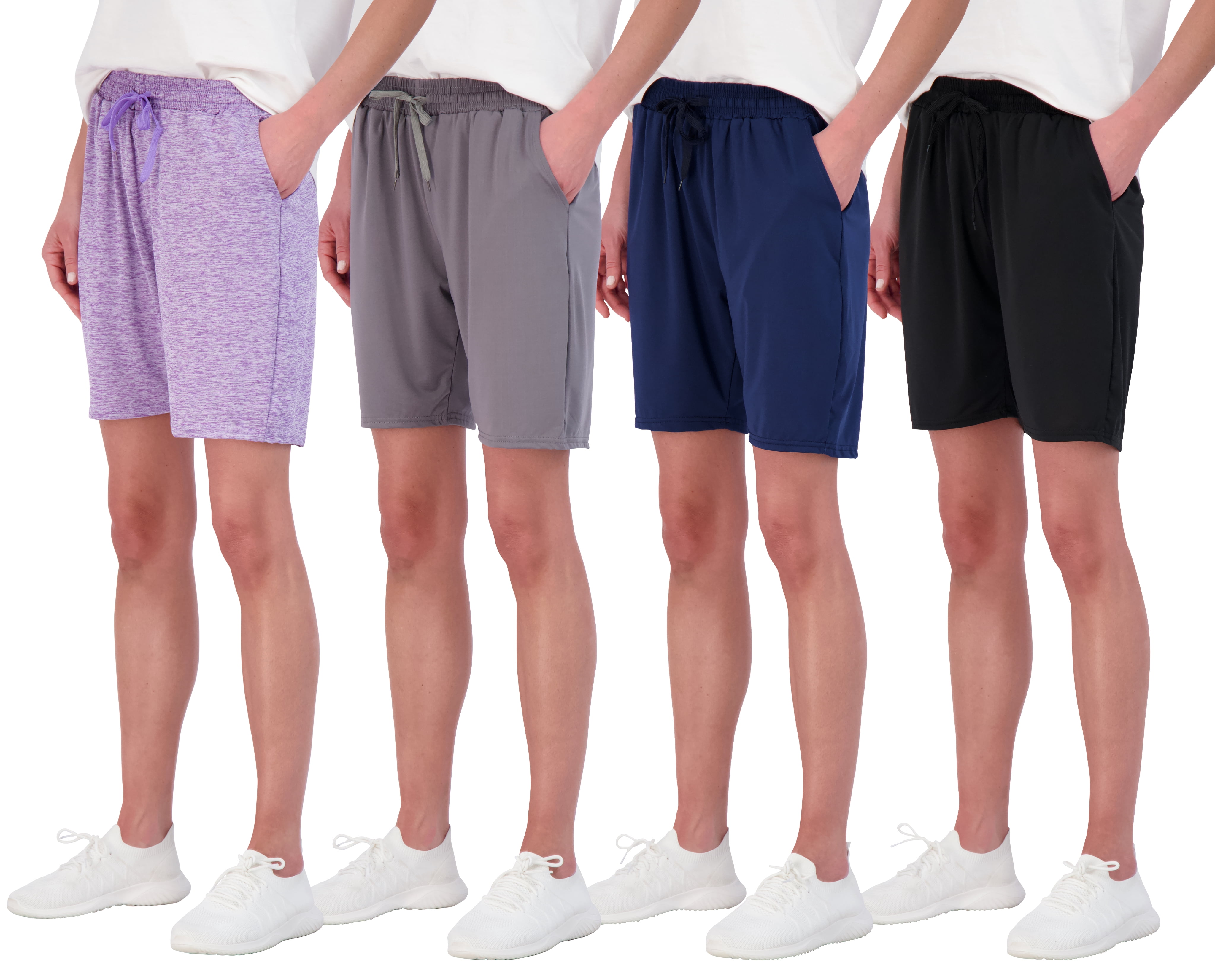 Real Essentials 4 Pack: Women's Dry-Fit Athletic 7" Bermuda Long High ...