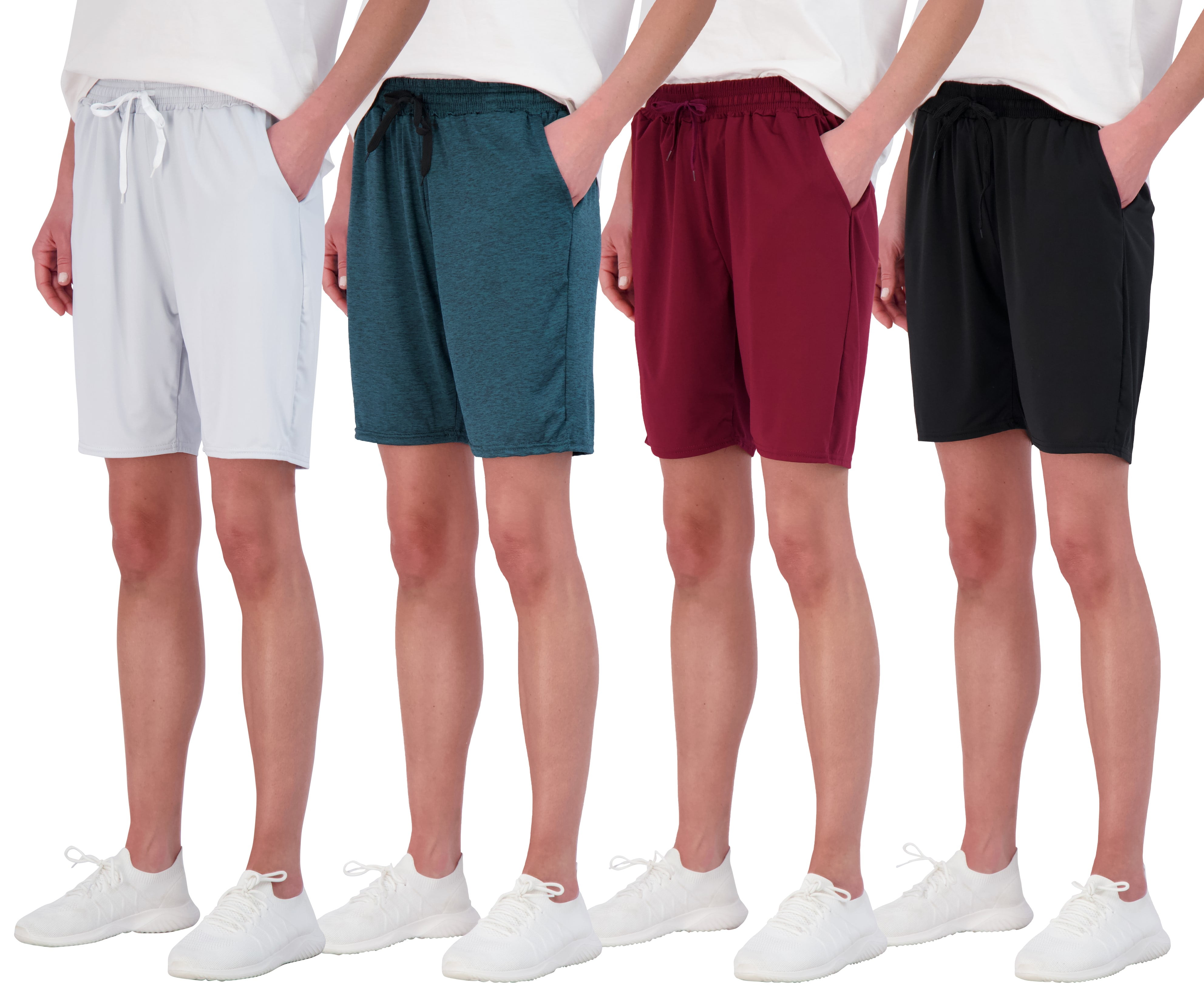 Real Essentials 4 Pack: Women's Dry-Fit Athletic 7" Bermuda Long High ...