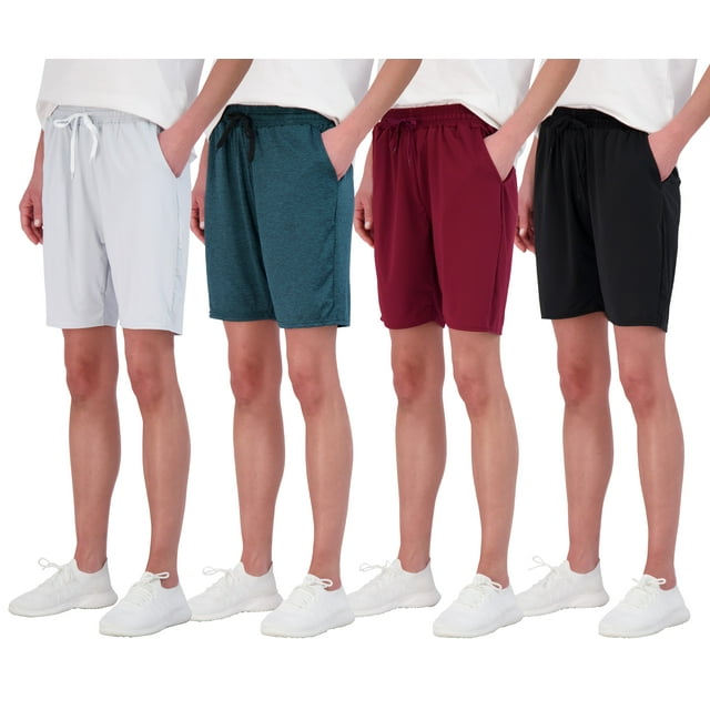 Real Essentials 4 Pack: Women's Dry-Fit Athletic 7" Bermuda Long High ...