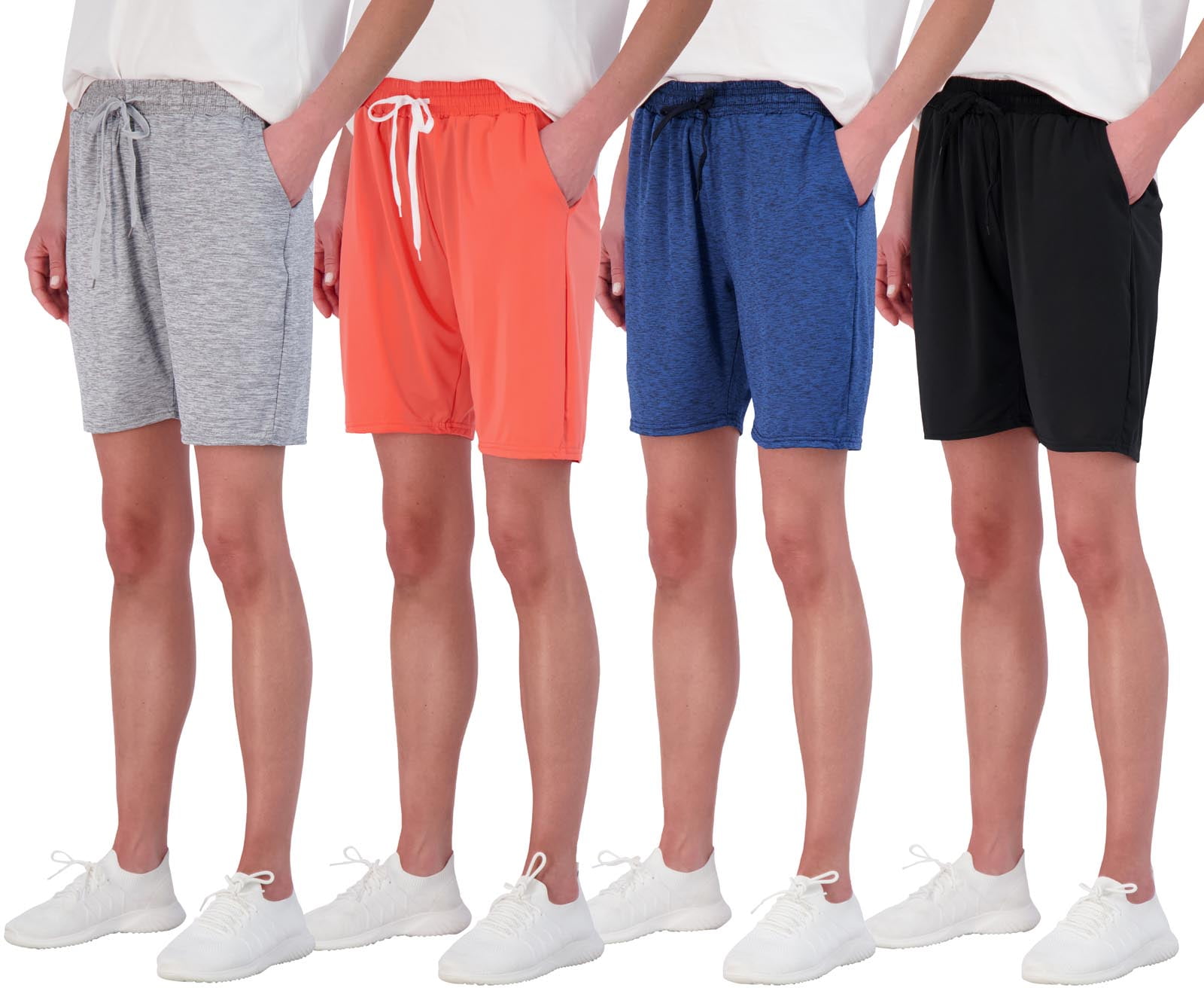 Real Essentials 4 Pack: Women's Dry-Fit Athletic 7" Bermuda Long High ...