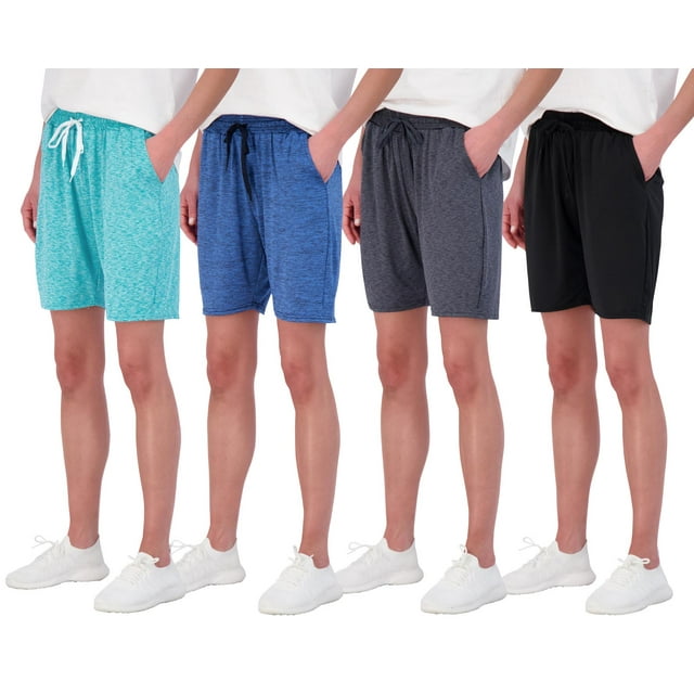 Real Essentials 4 Pack: Women's Dry-Fit Athletic 7" Bermuda Long High ...