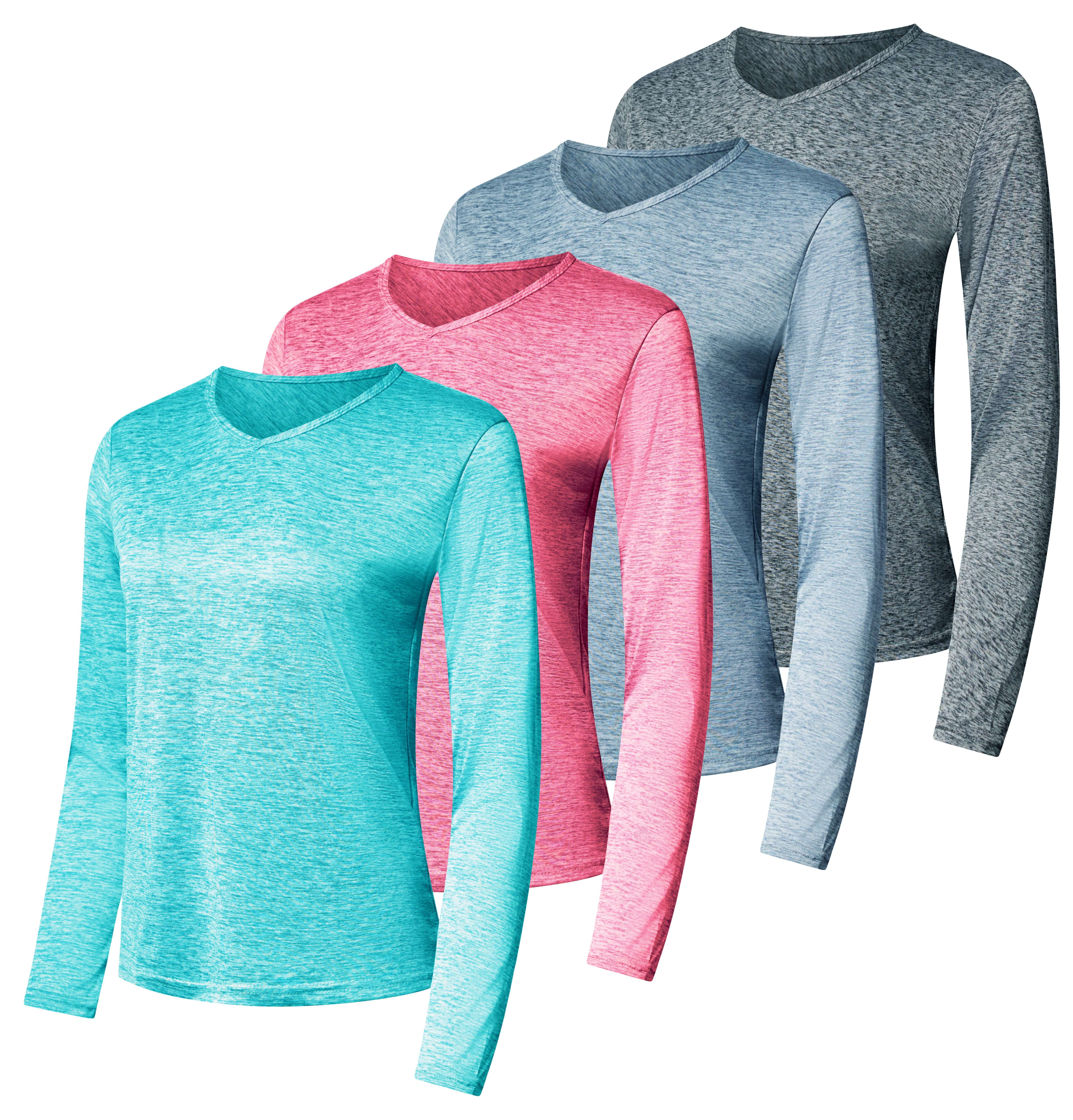 Real Essentials 4-Pack: Women's Dry-Fit Long-Sleeve V-Neck Athletic ...