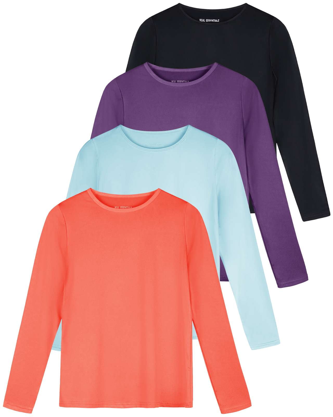Real Essentials 4 Pack: Women's Dry-Fit Tech Stretch Long-Sleeve ...