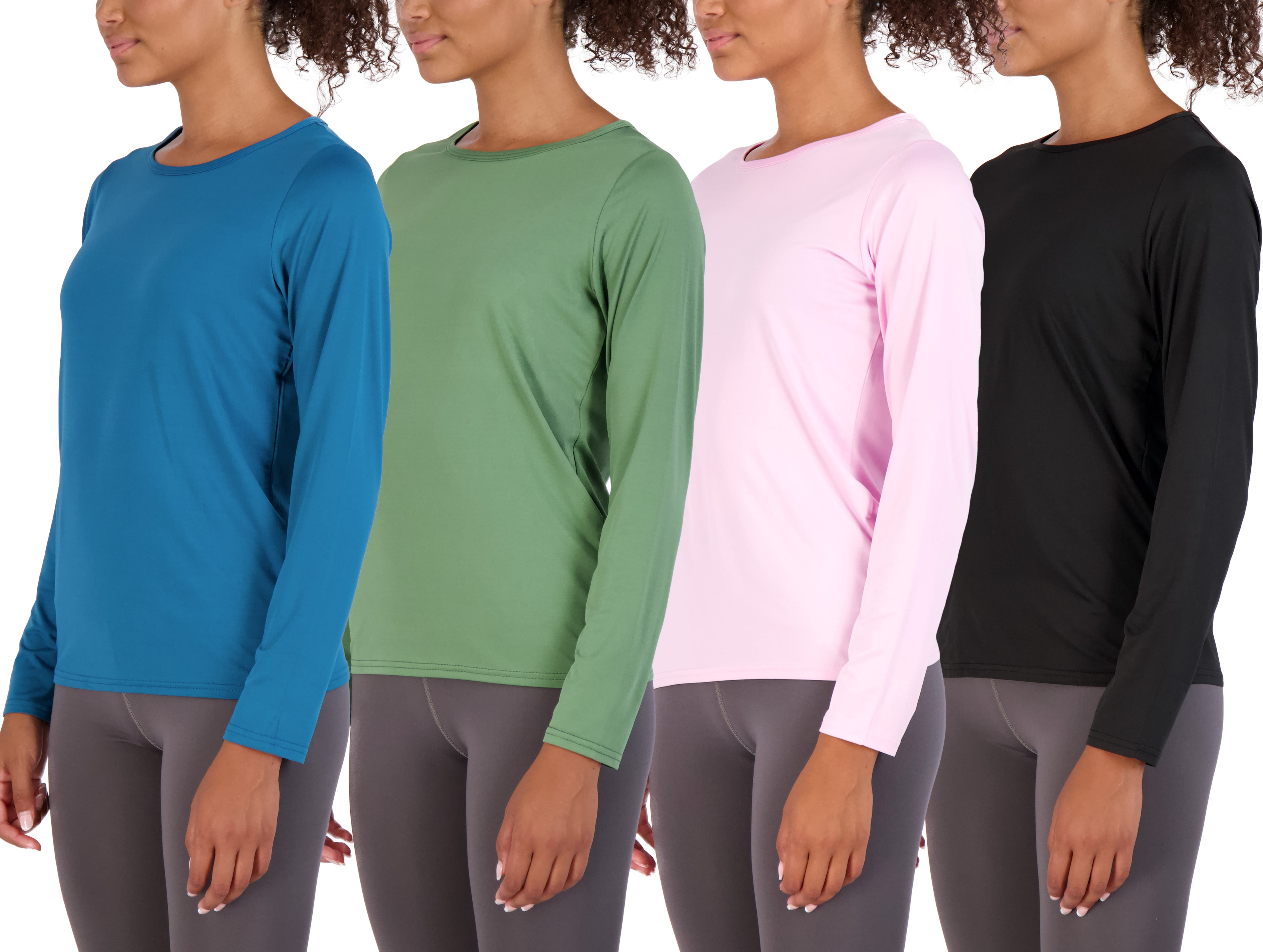 Real Essentials 4 Pack: Women's Dry-Fit Tech Stretch Long-Sleeve ...