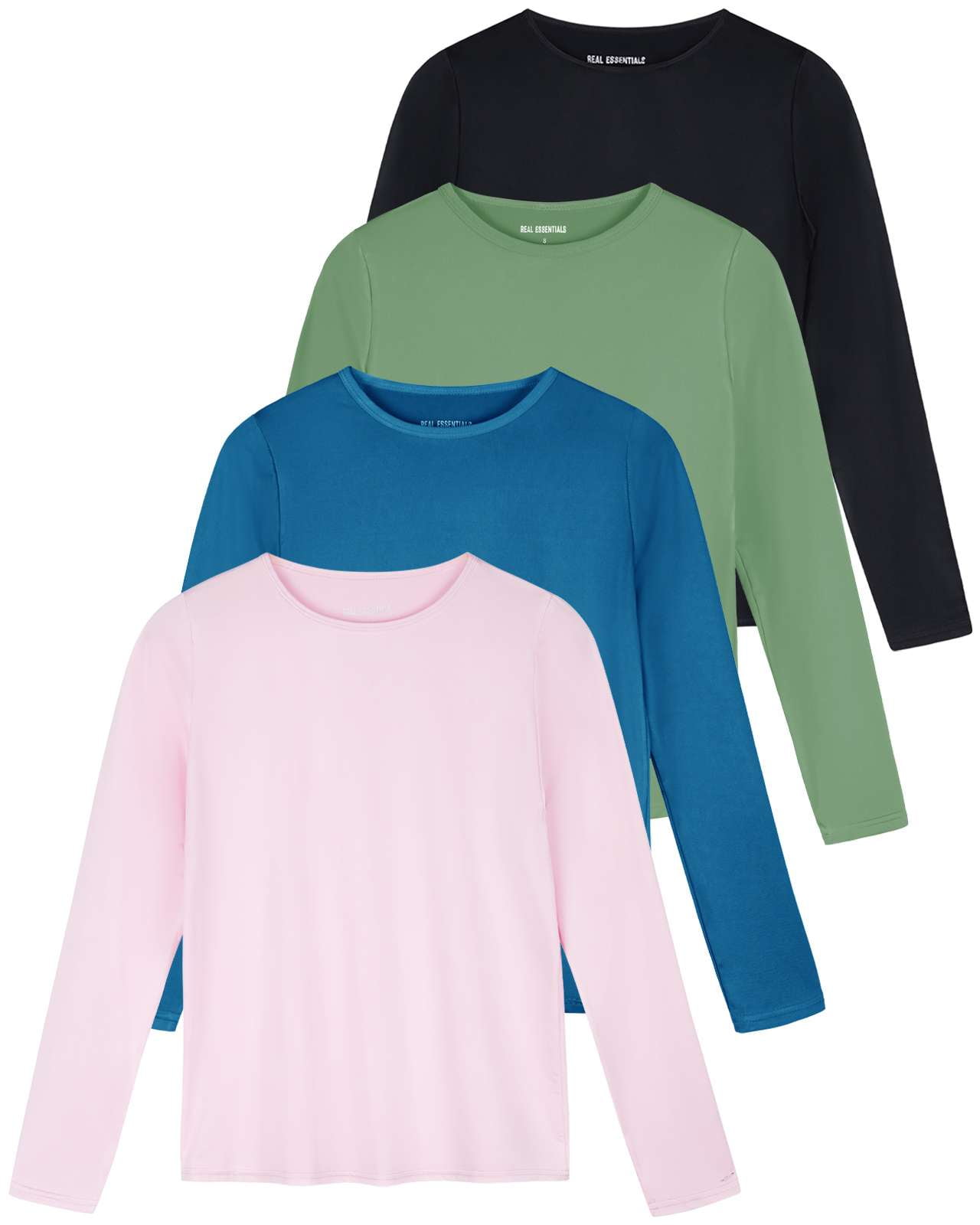 Real Essentials 4 Pack: Women's Dry-Fit Tech Stretch Long-Sleeve ...