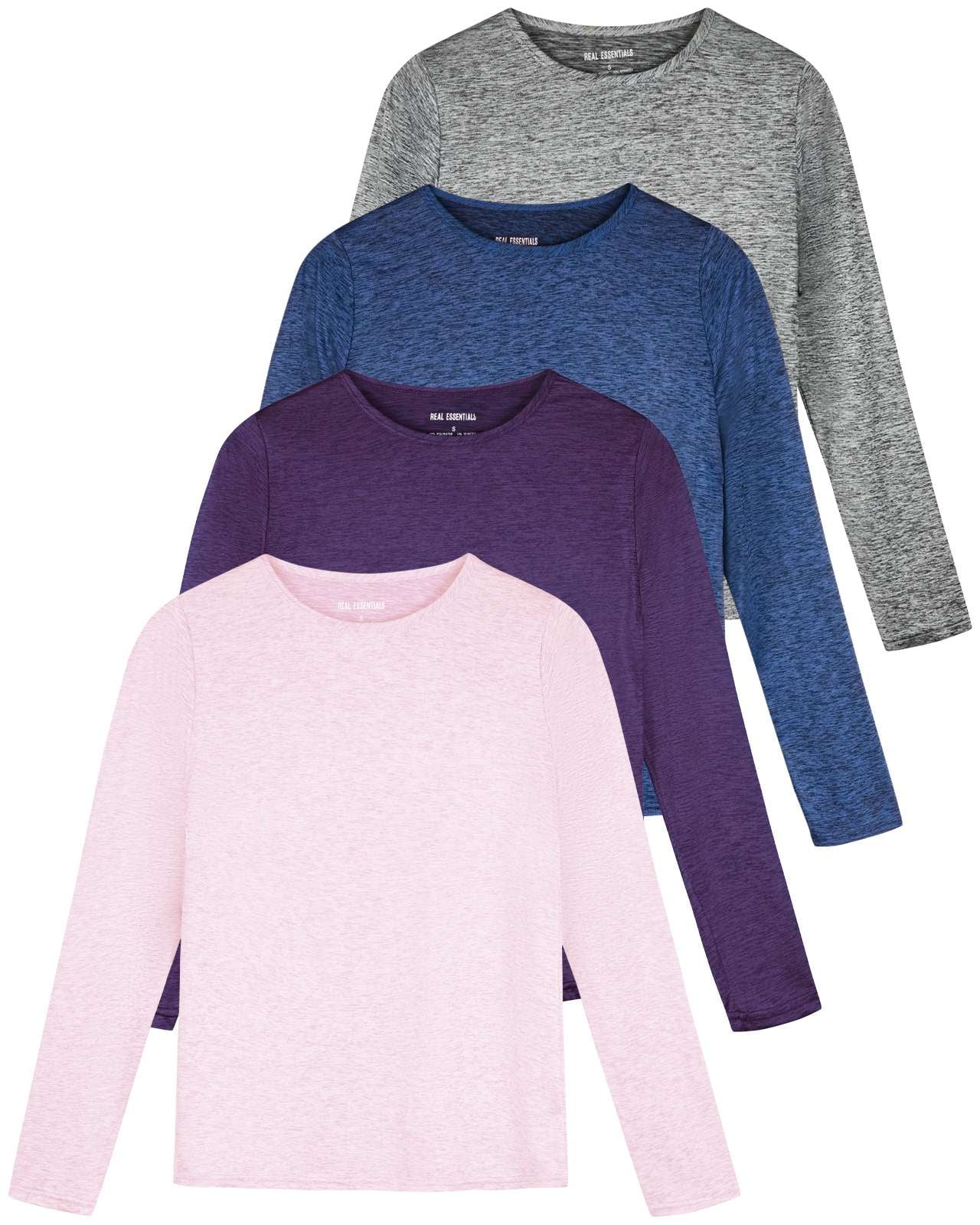 Real Essentials 4 Pack: Women's Dry-Fit Tech Stretch Long-Sleeve ...