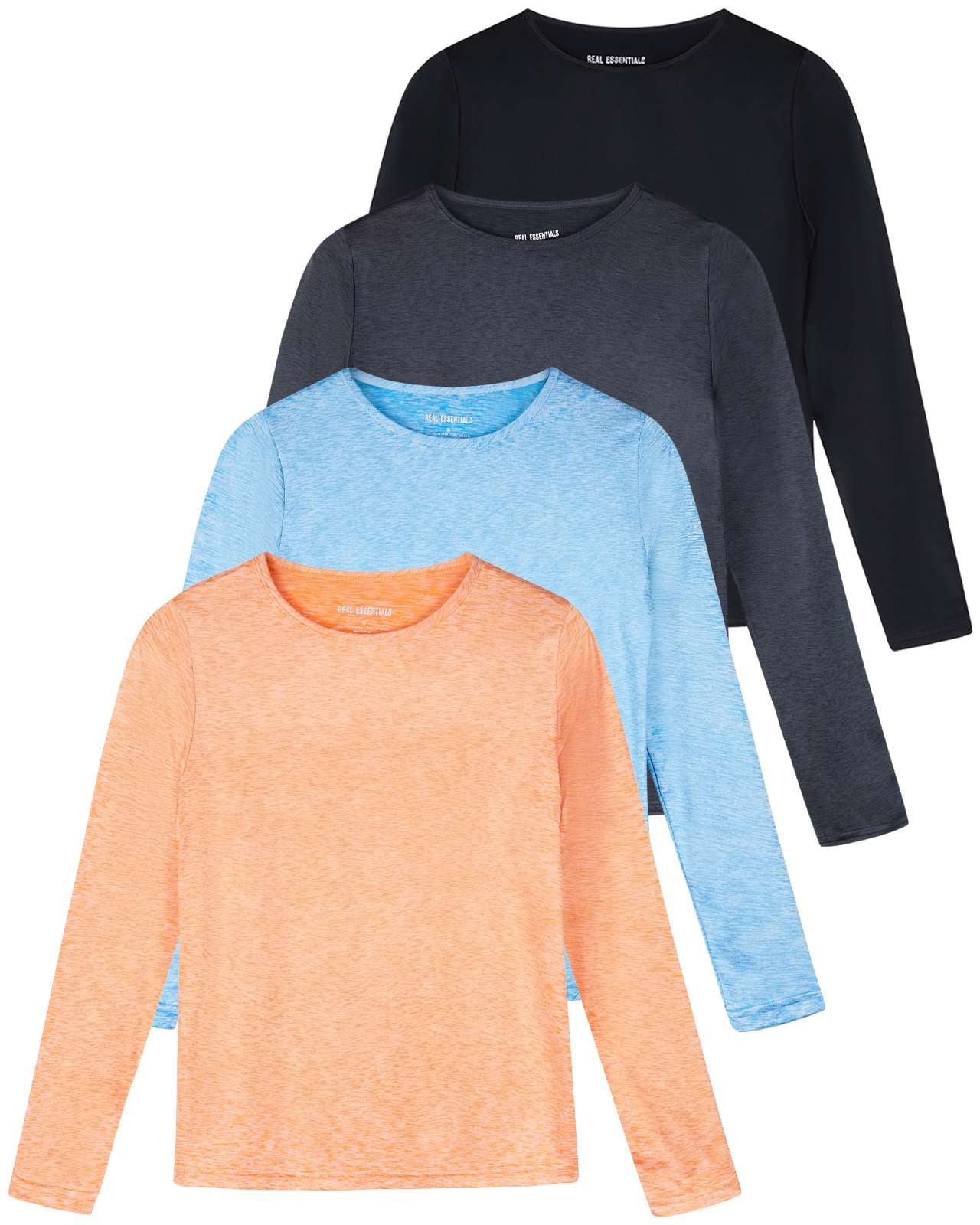 Real Essentials Women's Active Long-Sleeve Performance Tops, 4 Pack Dry ...