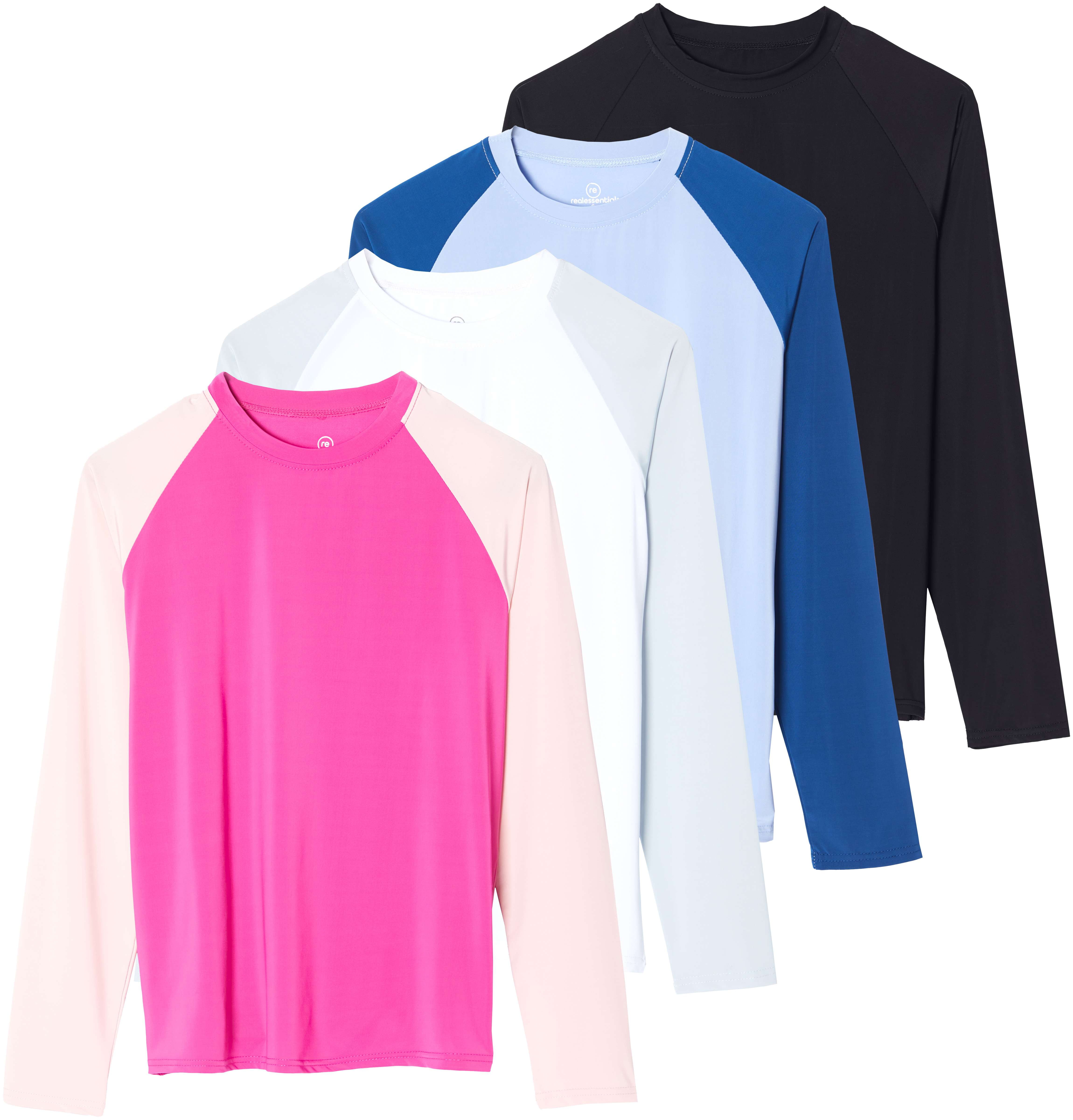 Real Essentials 4 Pack: Women's Long Sleeve Rash Guard Shirt Swimwear ...
