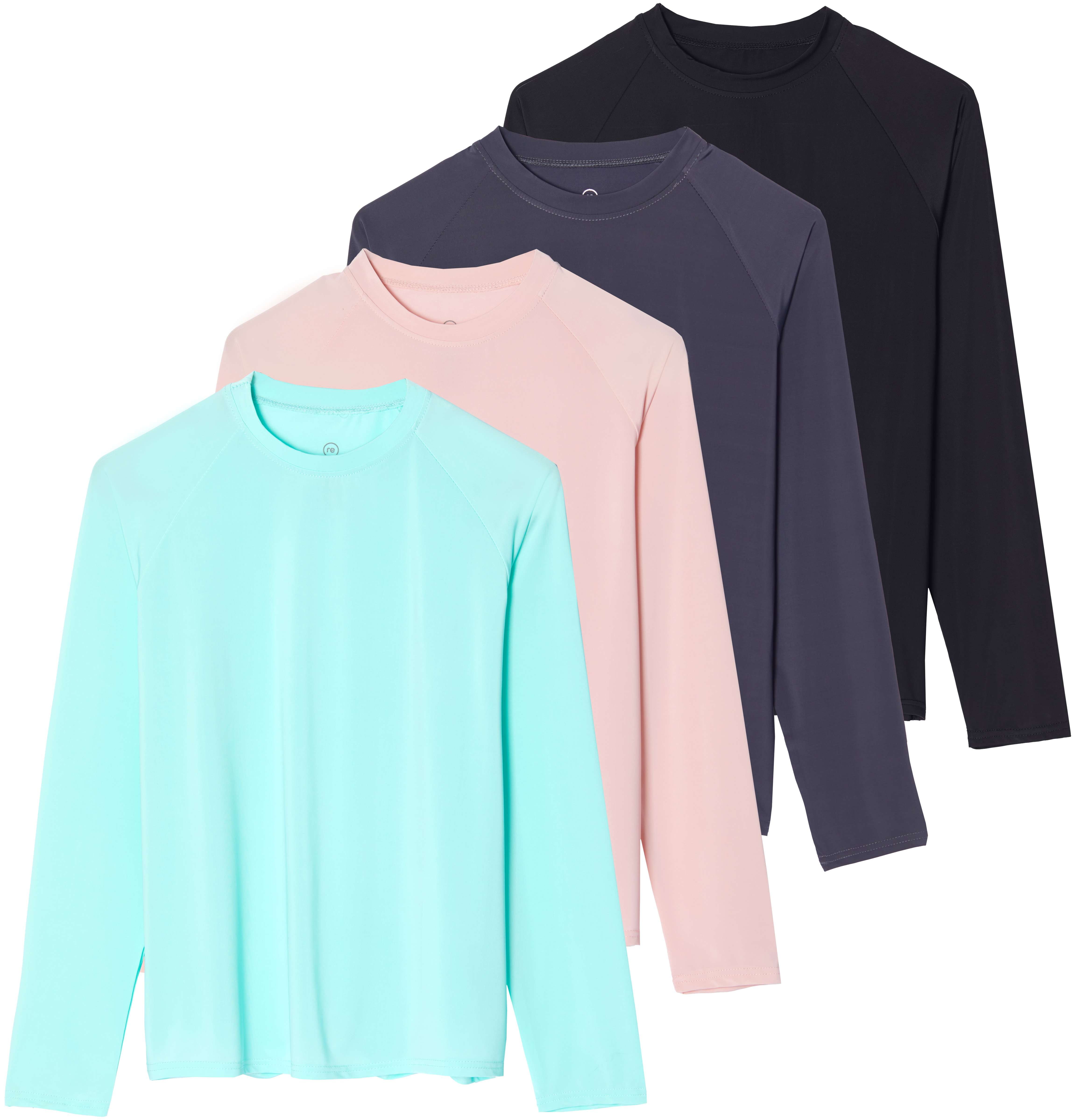 Real Essentials 4 Pack: Women's Long Sleeve Rash Guard Shirt Swimwear ...