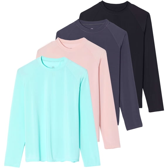 Real Essentials 4 Pack: Women's Long Sleeve Rash Guard Shirt Swimwear ...