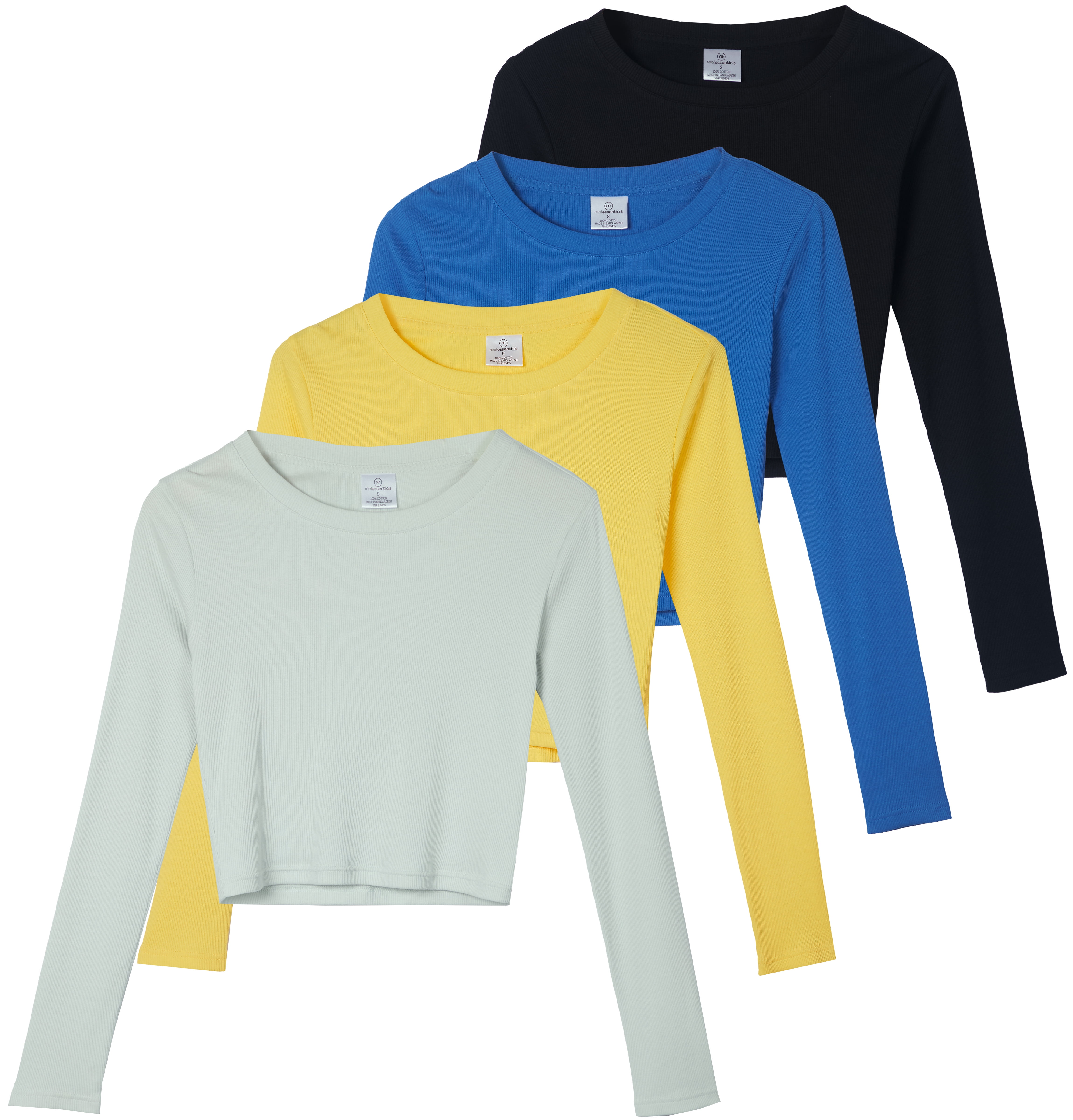 Real Essentials 4-Pack: Women's Long Sleeve Ribbed Knit Cotton Crew ...