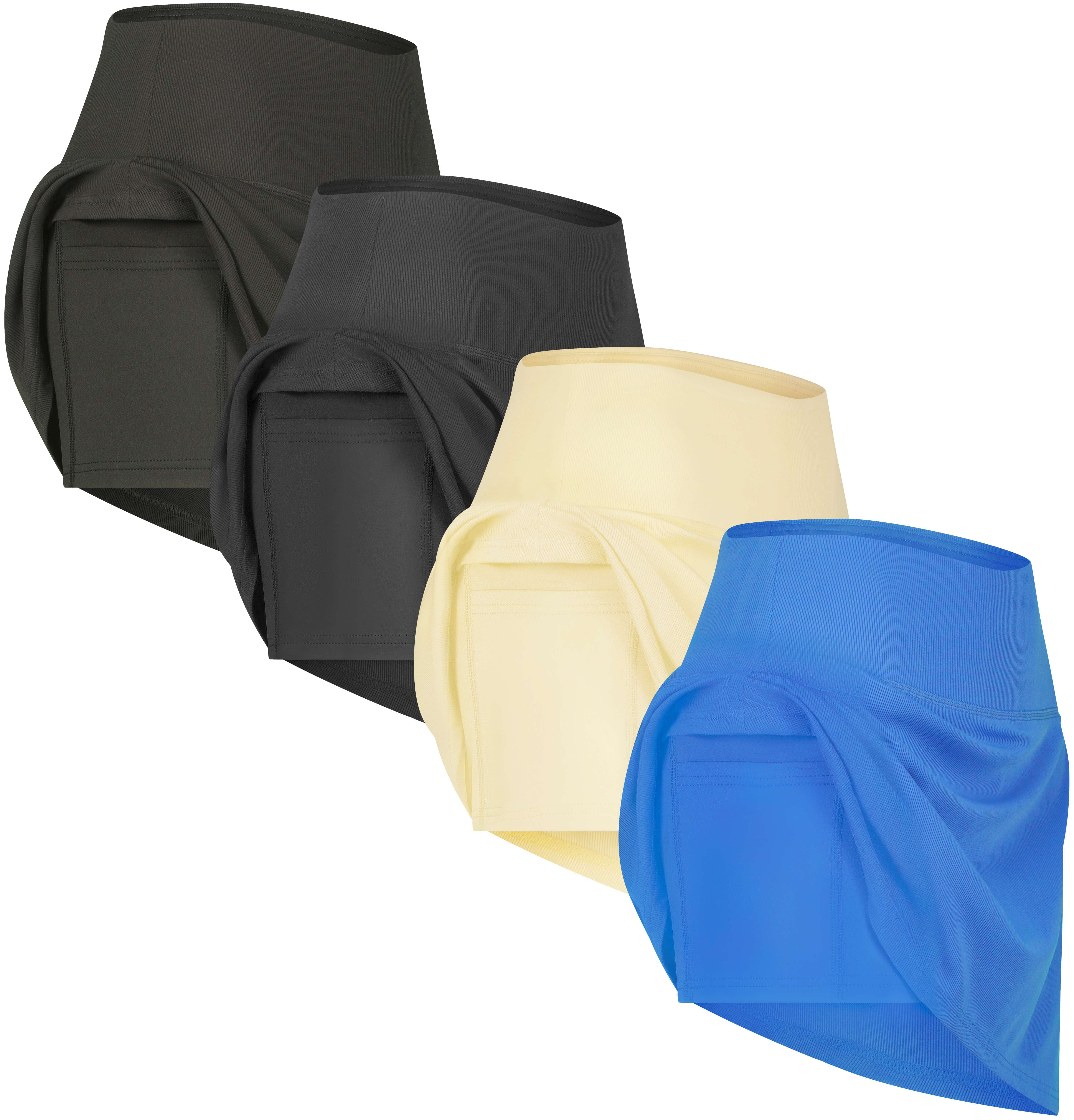 Real Essentials 4 Pack: Women's Ribbed Active Skort Pockets Skirt ...