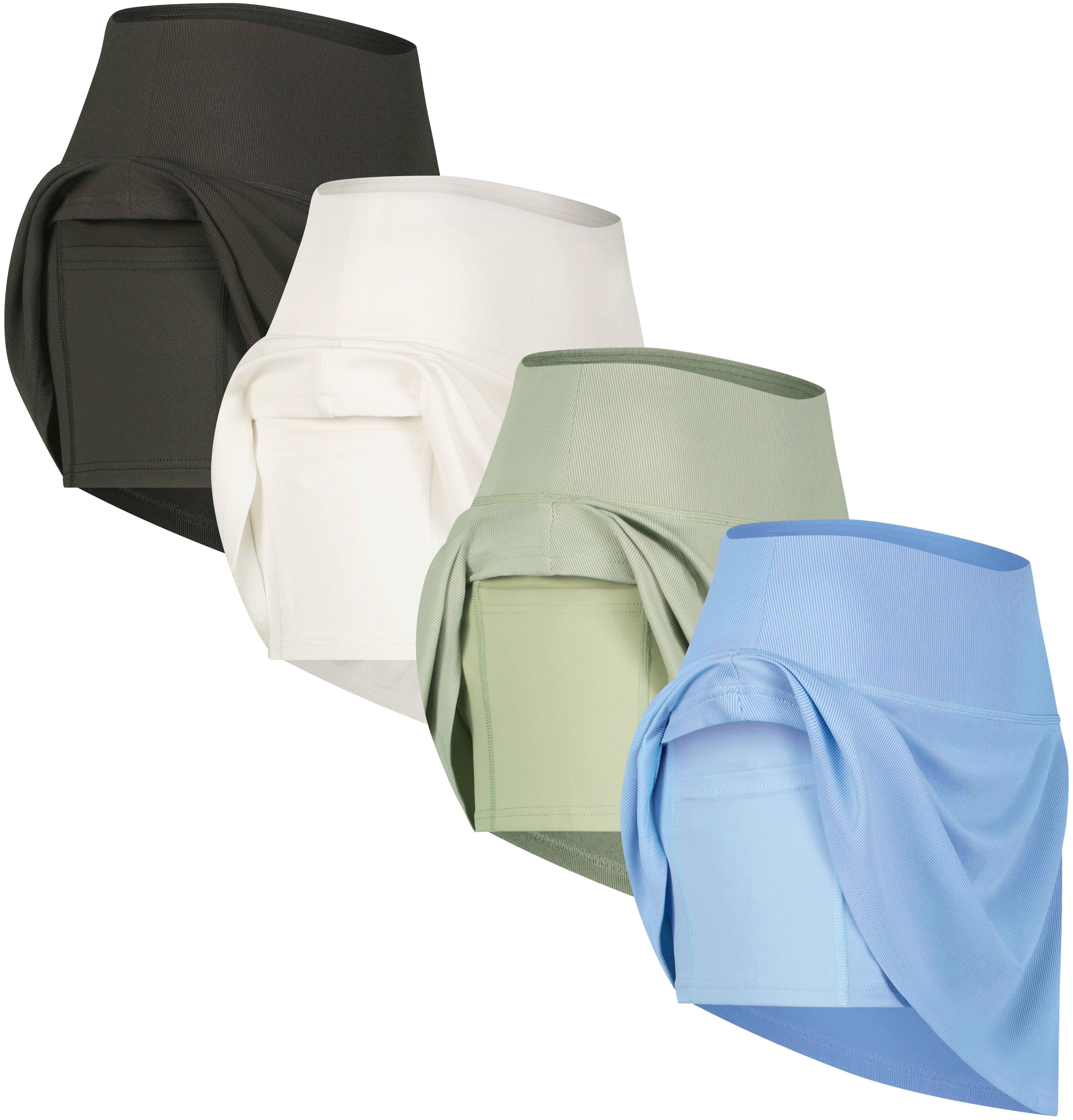 Real Essentials 4 Pack: Women's Ribbed Active Skort Pockets Skirt Running Tennis Golf Workout ...