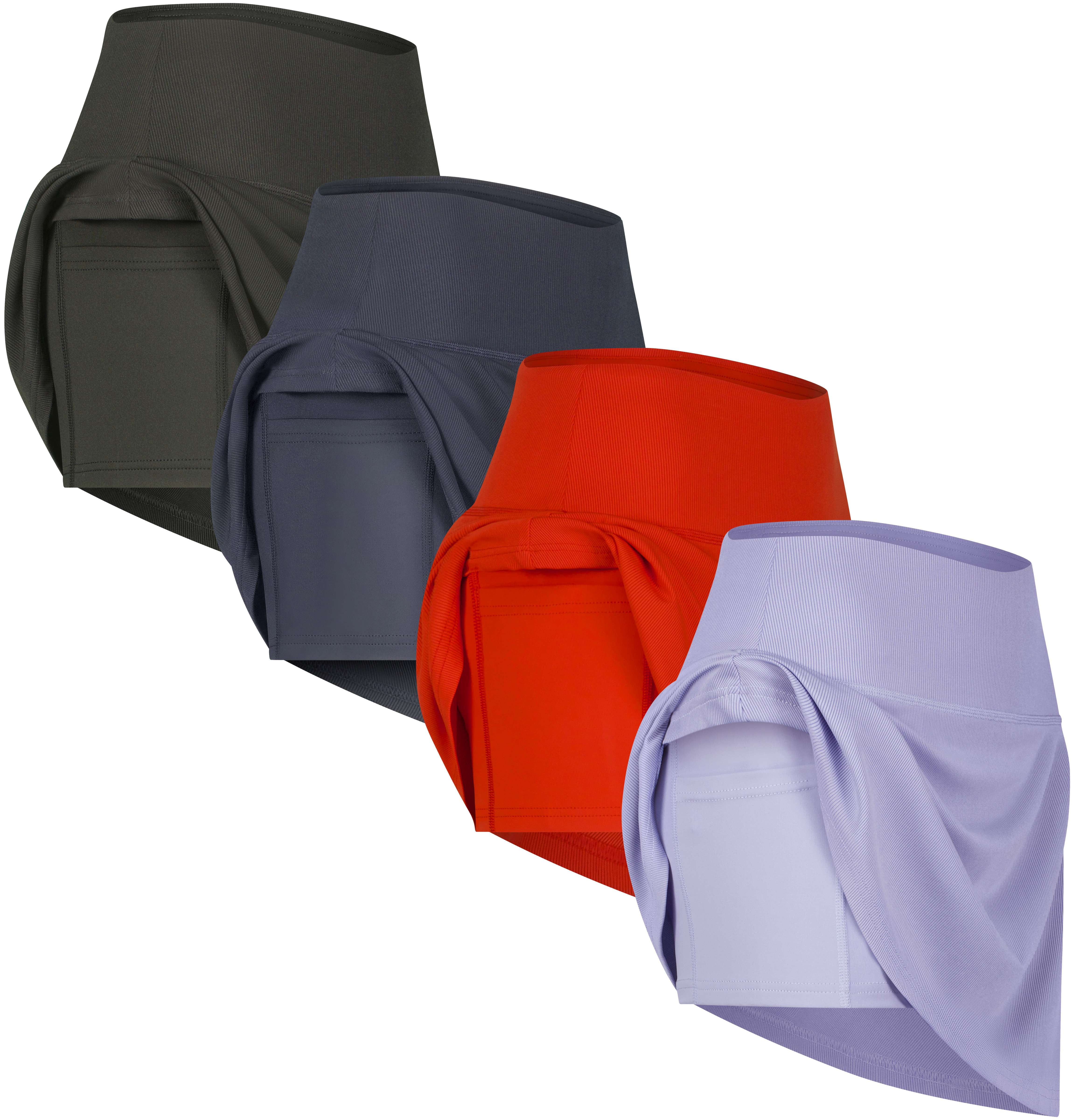 Real Essentials 4 Pack: Women's Ribbed Active Skort Pockets Skirt Running Tennis Golf Workout ...