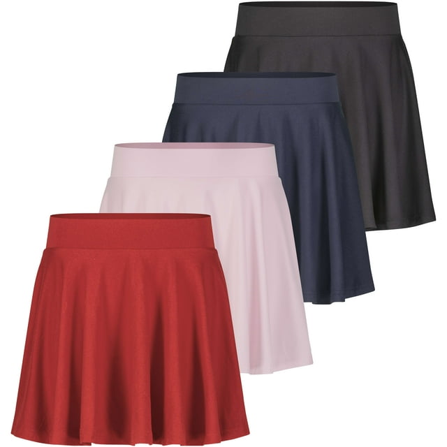 Real Essentials 4 Pack: Women's Soft Casual Pleated Mini Skirt - Skater ...