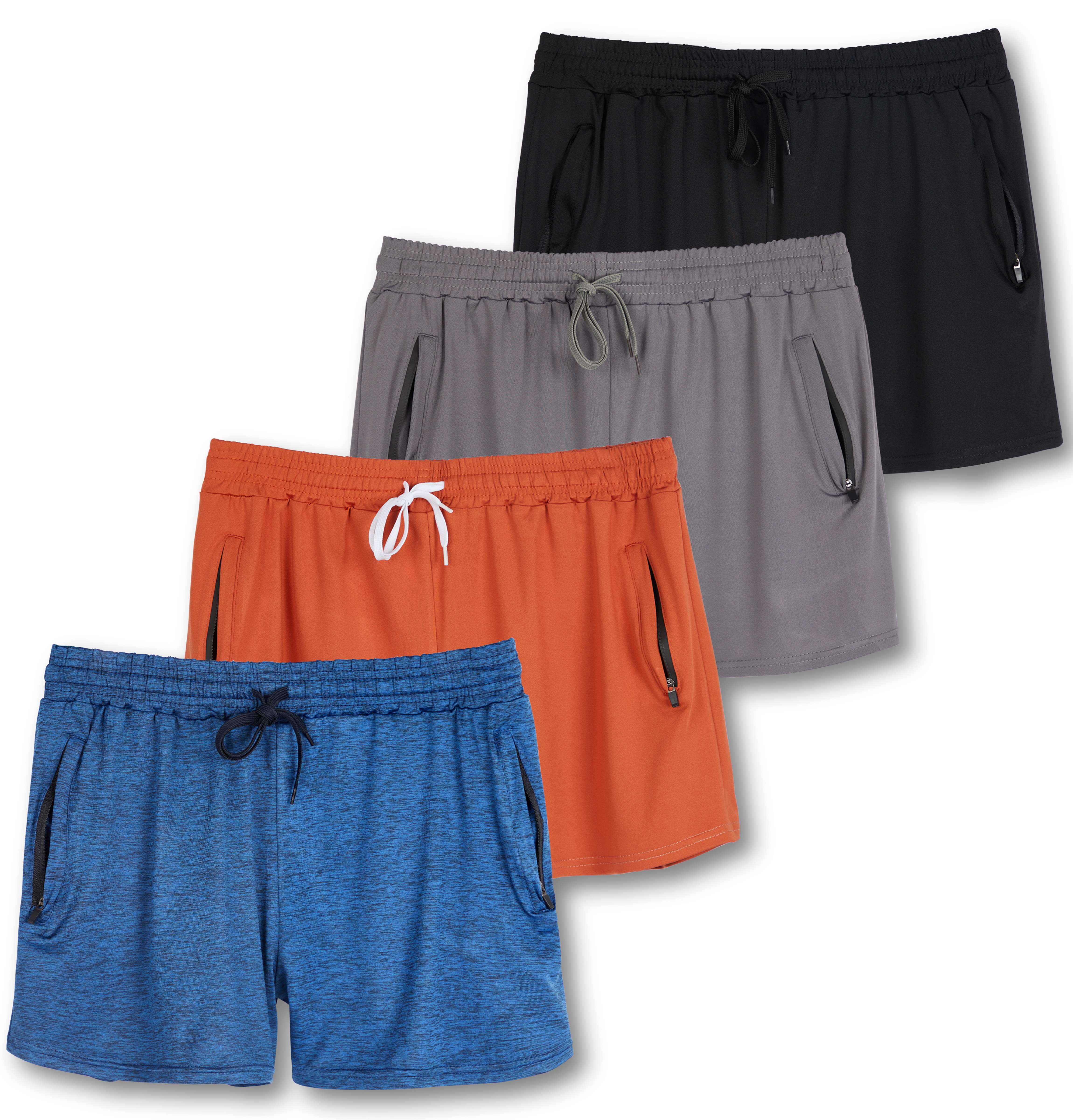 Real Essentials 4 Pack: Womens Dry-Fit Athletic Shorts with Zipper ...