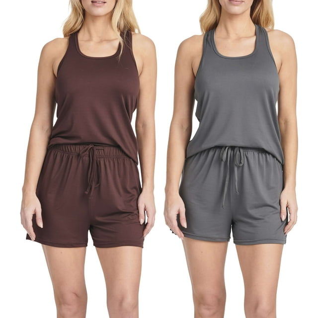 Real Essentials 4 Piece: Women's Super-Soft Tank Top and Short Pajama ...
