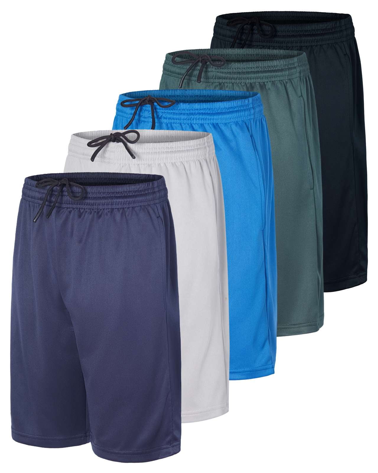 Real Essentials 5 Pack: Boys' Athletic Basketball Shorts with Pockets ...