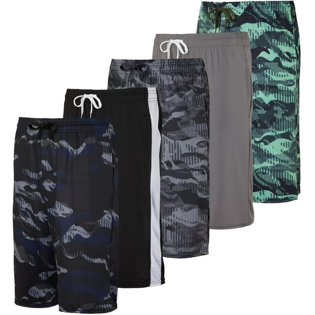 Real Essentials Boys' Dry-Fit Athletic Shorts, 5-Pack, with Pockets ...
