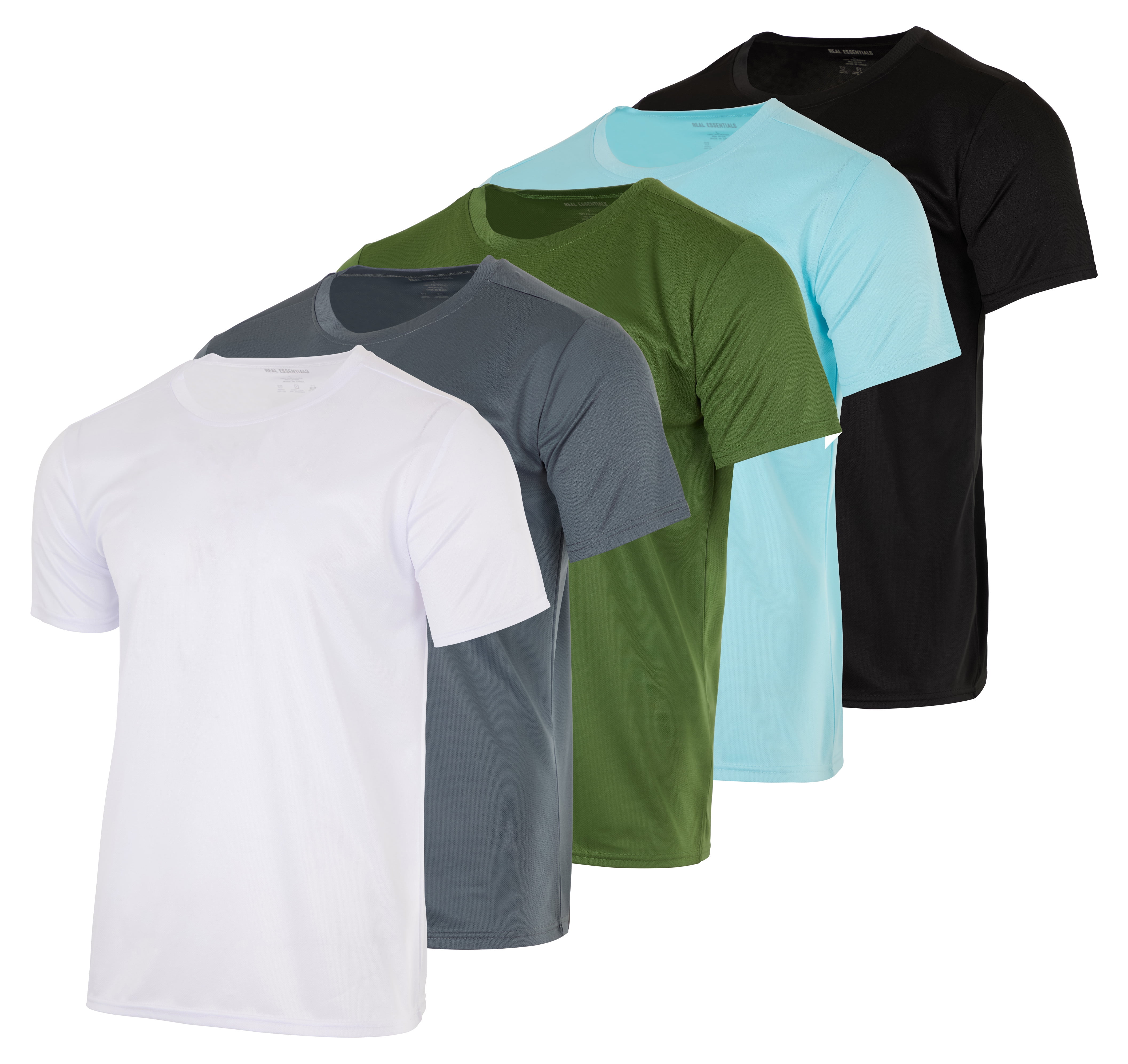 Real Essentials 5 Pack Men’s Active Quick Dry Mesh Crew Neck T Shirts ...