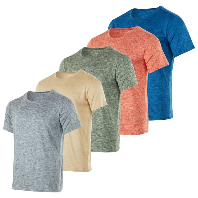 Real Essentials 5 Pack: Men’s Dry-Fit Moisture Wicking Active Athletic Performance Crew T-Shirt ...