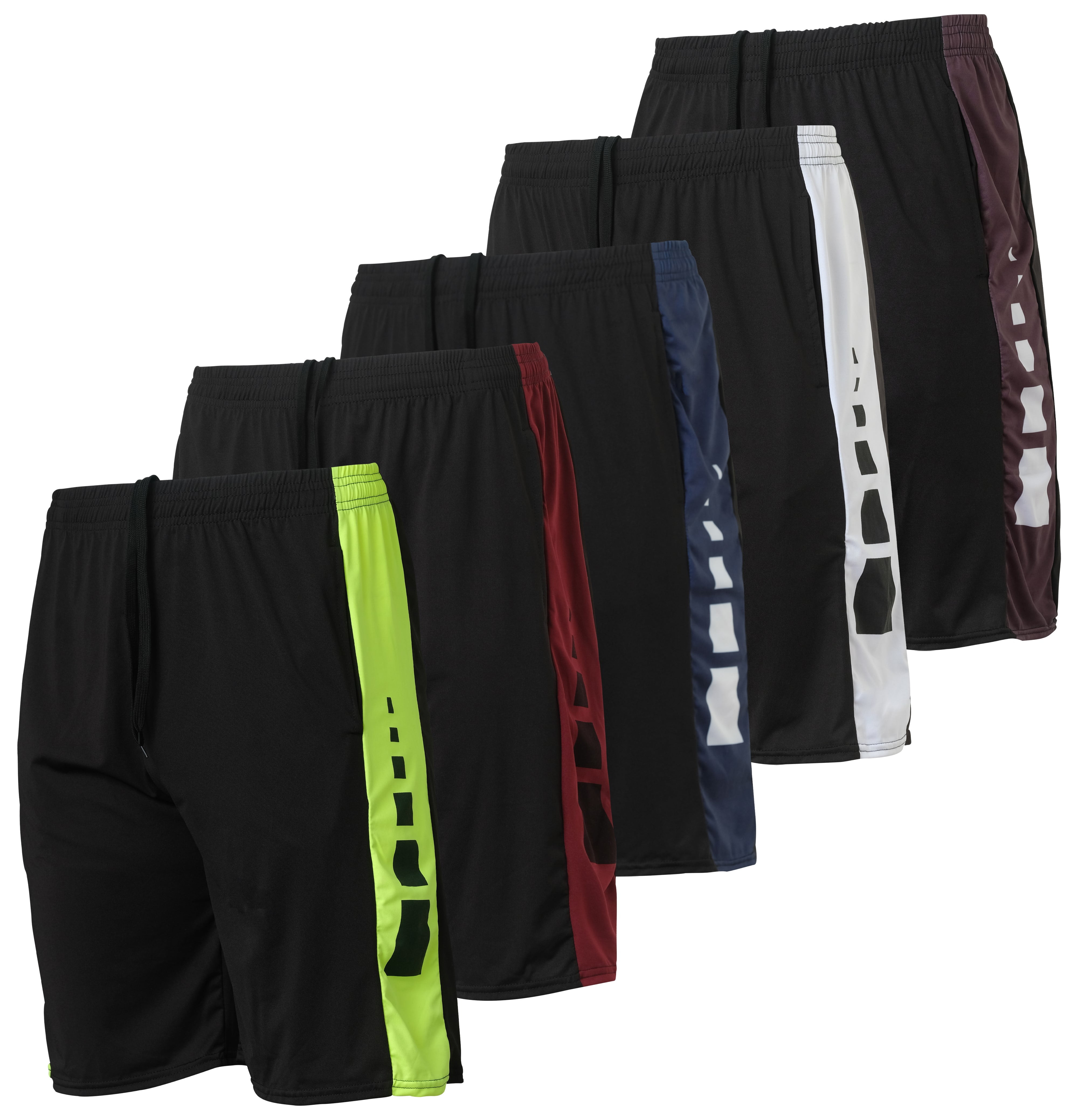 Real Essentials 5 Pack: Dry-Fit Men's Athletic Shorts for Gym ...