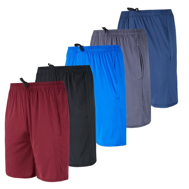 Real Essentials Men's Dry-Fit Shorts: 5 Pack Sweat Resistant Active ...