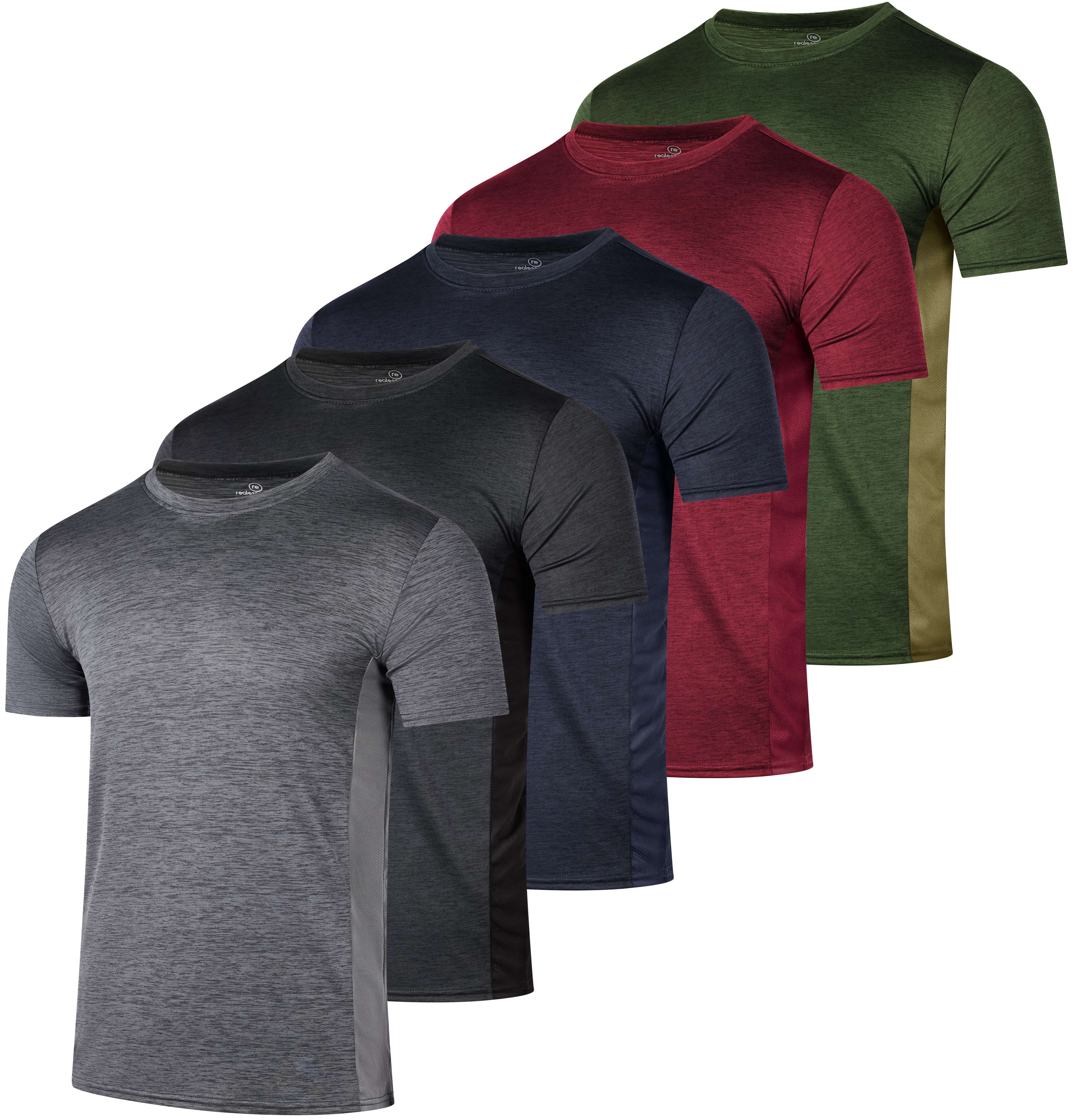 Real Essentials 5 Pack: Men’s Short Sleeve Dry Fit Active Crew Neck T ...