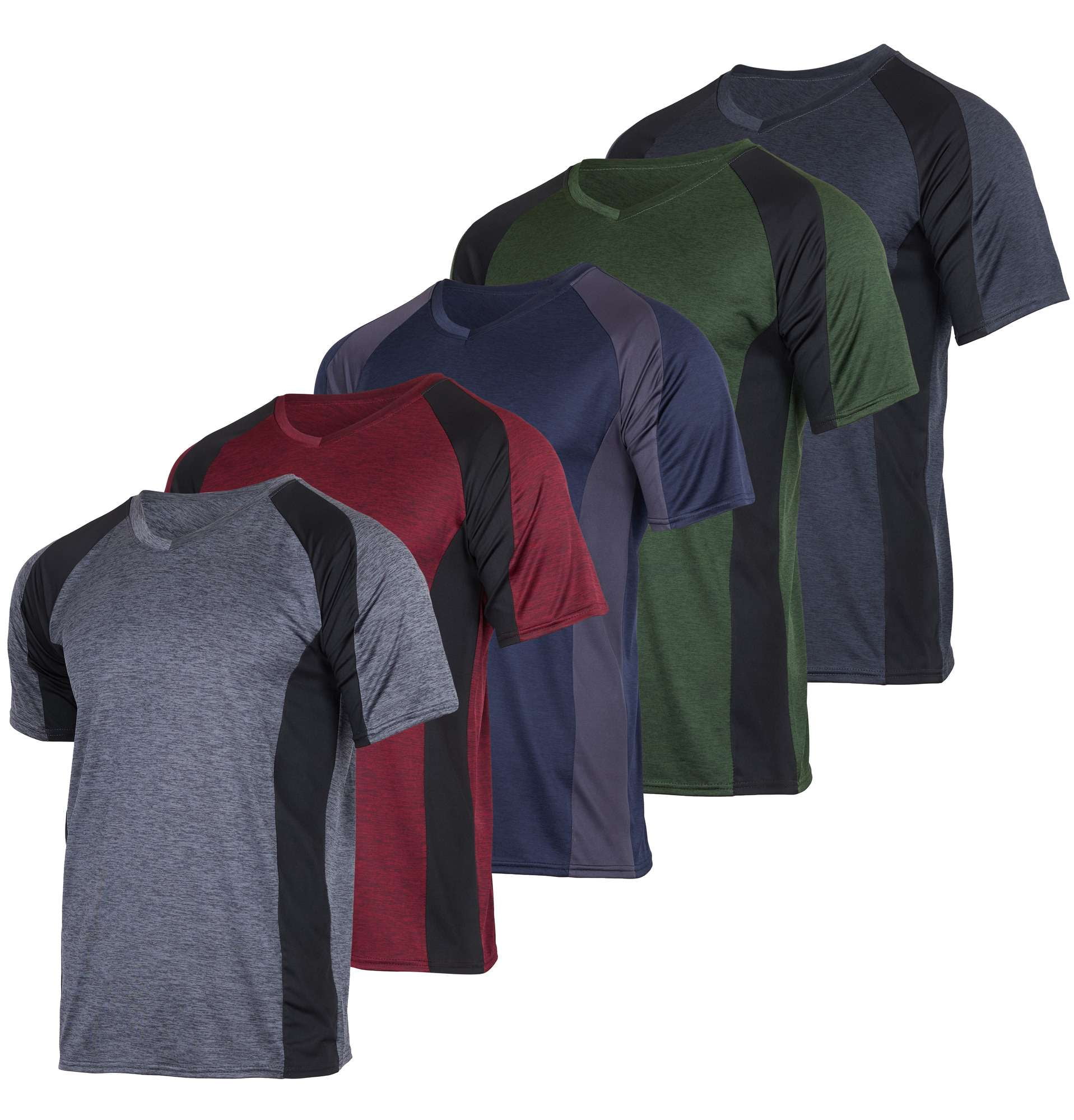Real Essentials 5 Pack: Men’s V-Neck Dry-Fit Moisture Wicking Active ...