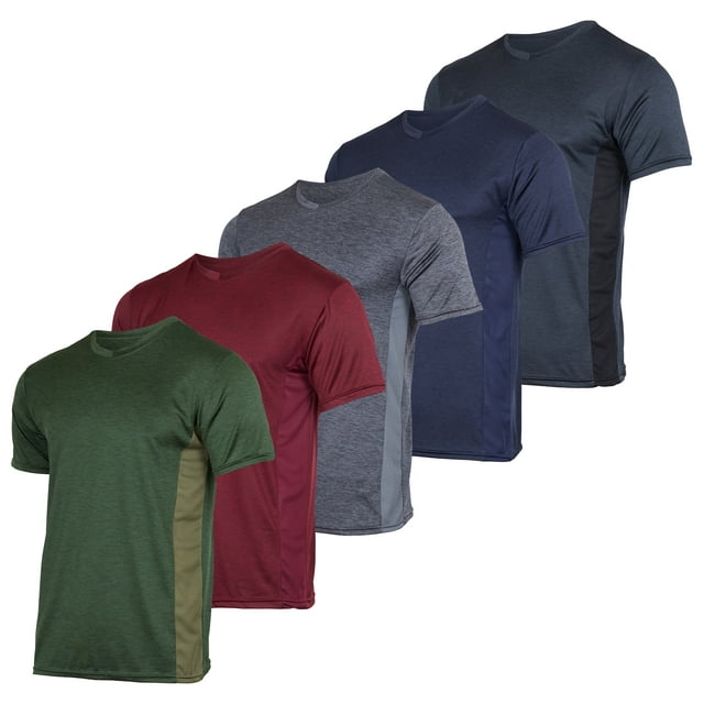 Real Essentials Men's V-Neck Dry-Fit Workout T-Shirts, 5 Pack, Moisture ...