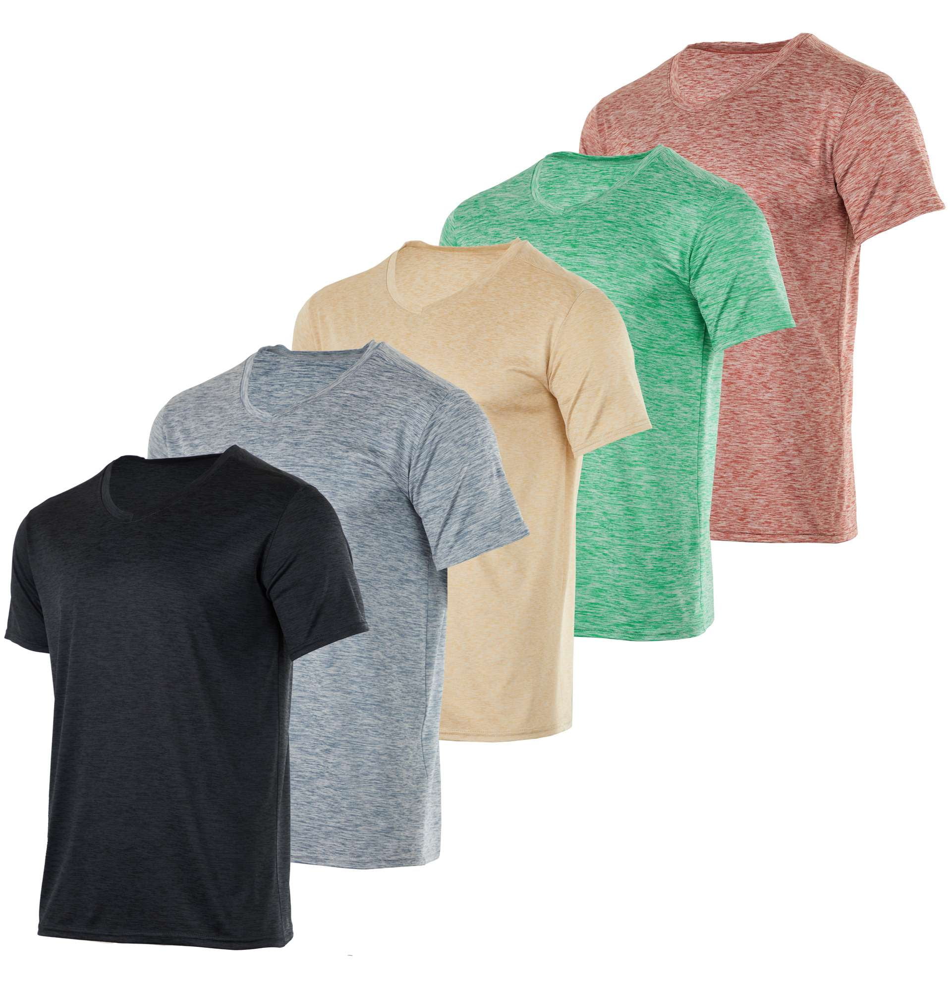 Real Essentials 5 Pack: Men’s V-Neck Dry-Fit Moisture Wicking Active ...