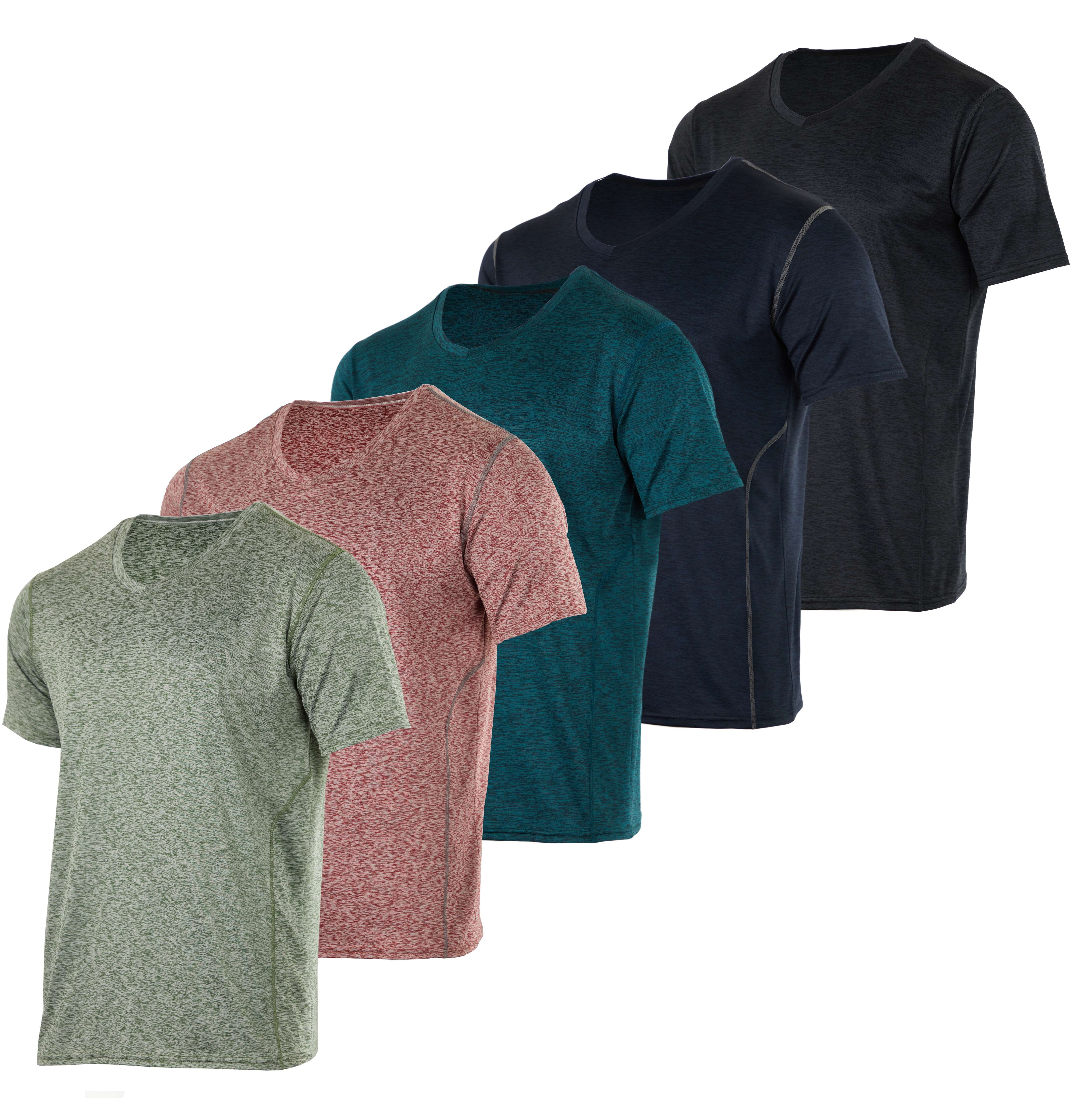 Real Essentials 5 Pack: Men’s V-Neck Dry-Fit Moisture Wicking Active ...