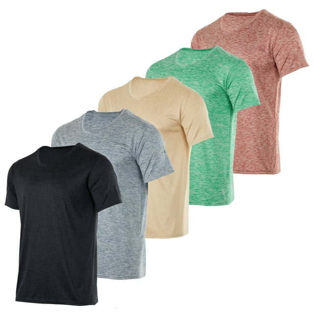 Real Essentials 5 Pack: Men’s V-Neck Dry-Fit Moisture Wicking Active ...