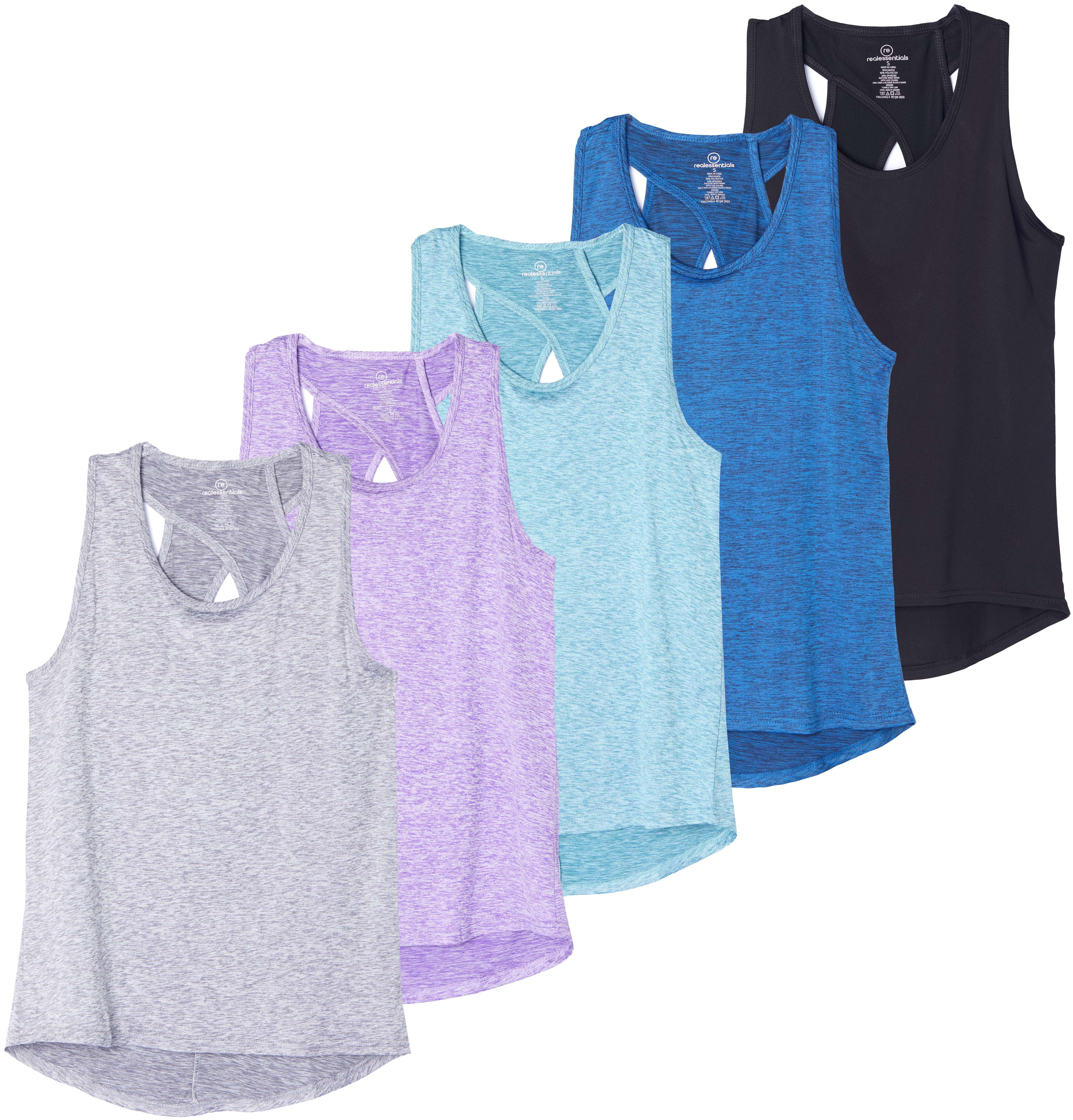 Real Essentials 5 Pack: Women's Crossback Keyhole Open Back Workout ...